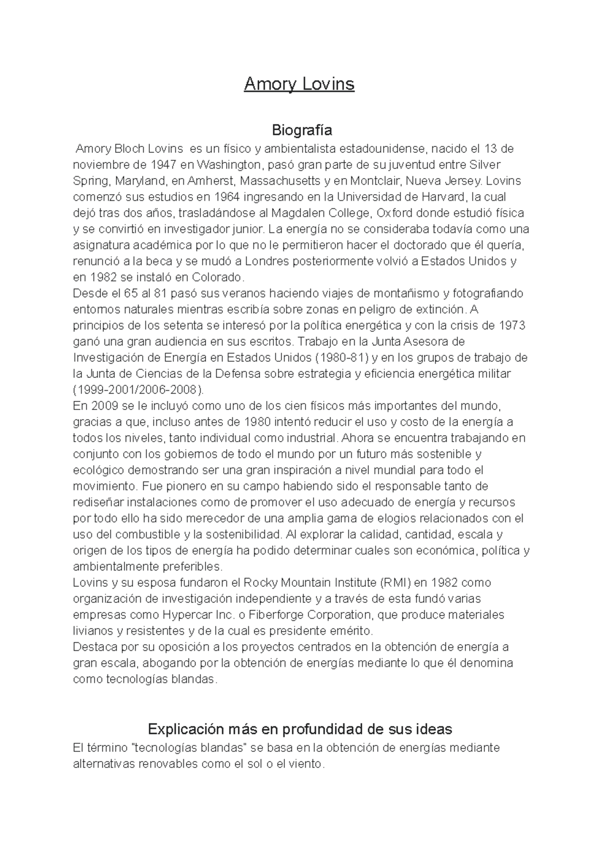 Armory lovins - Amory Lovins Biografía Amory Bloch Lovins es un físico ...