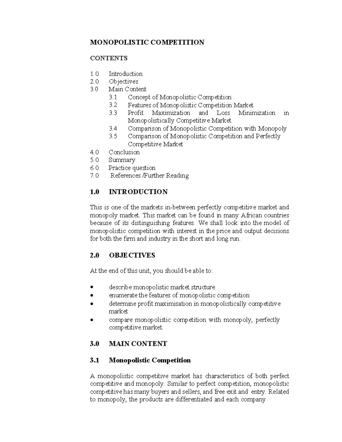Topic 5 Monopolistic Competition - MONOPOLISTIC COMPETITION CONTENTS 1 ...