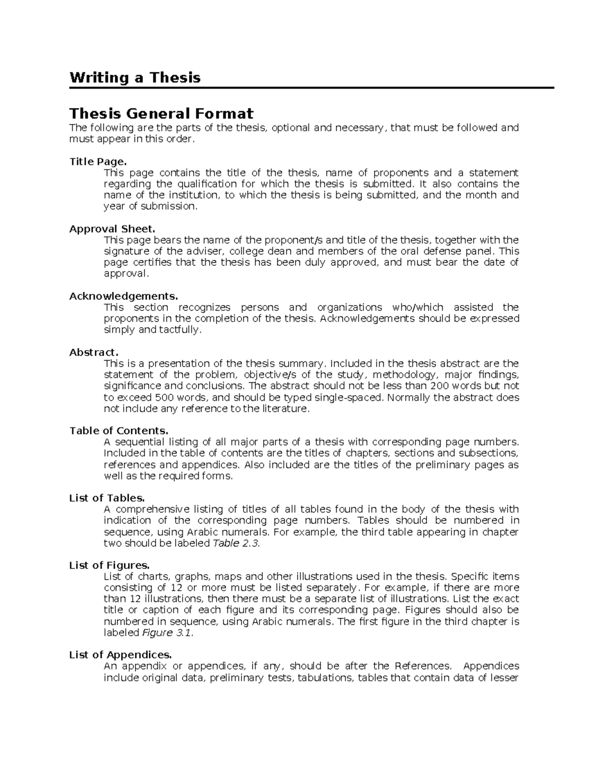 Thesis Final Stage Format - Writing a Thesis Thesis General Format The ...