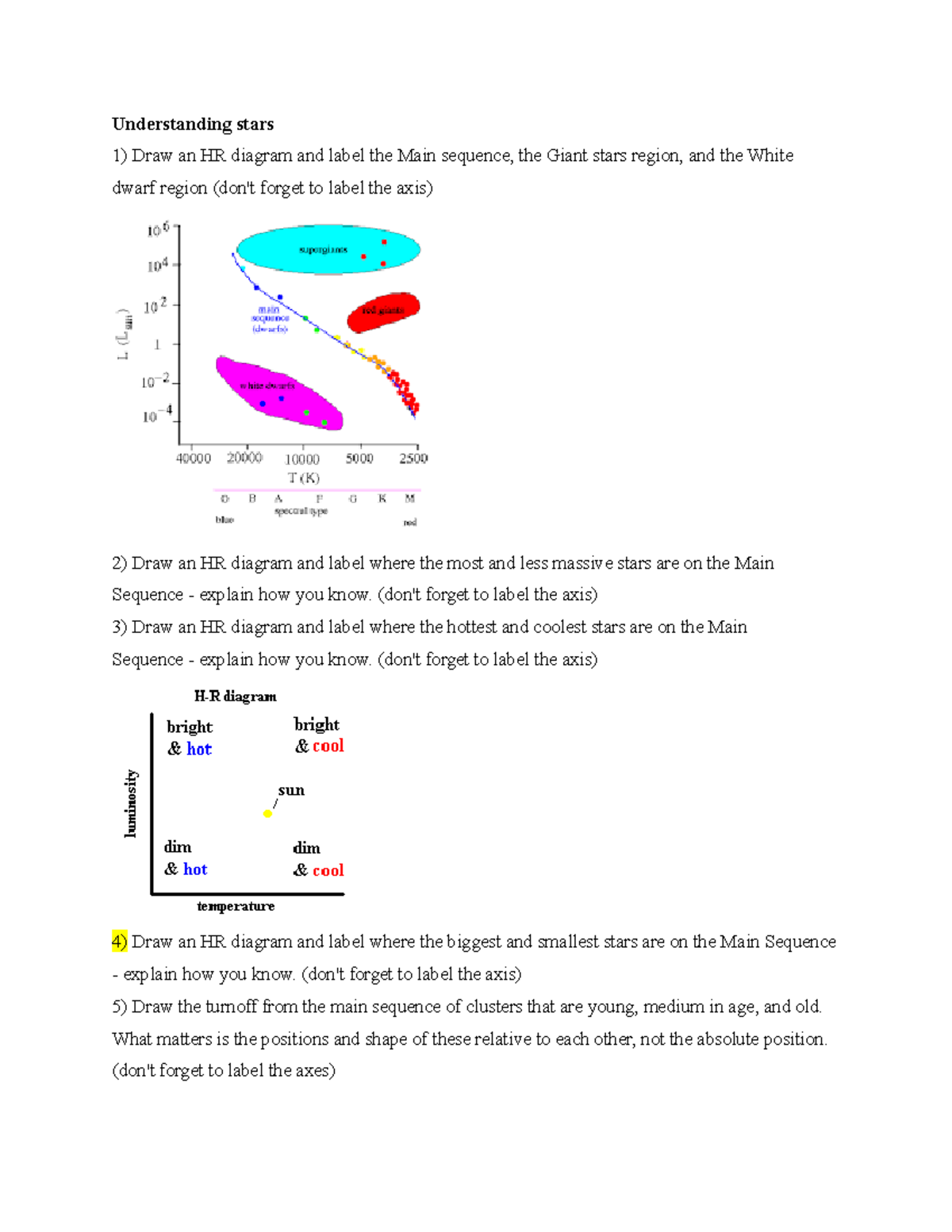 Astro 1101 Final Study Guide - Understanding stars Draw an HR diagram ...