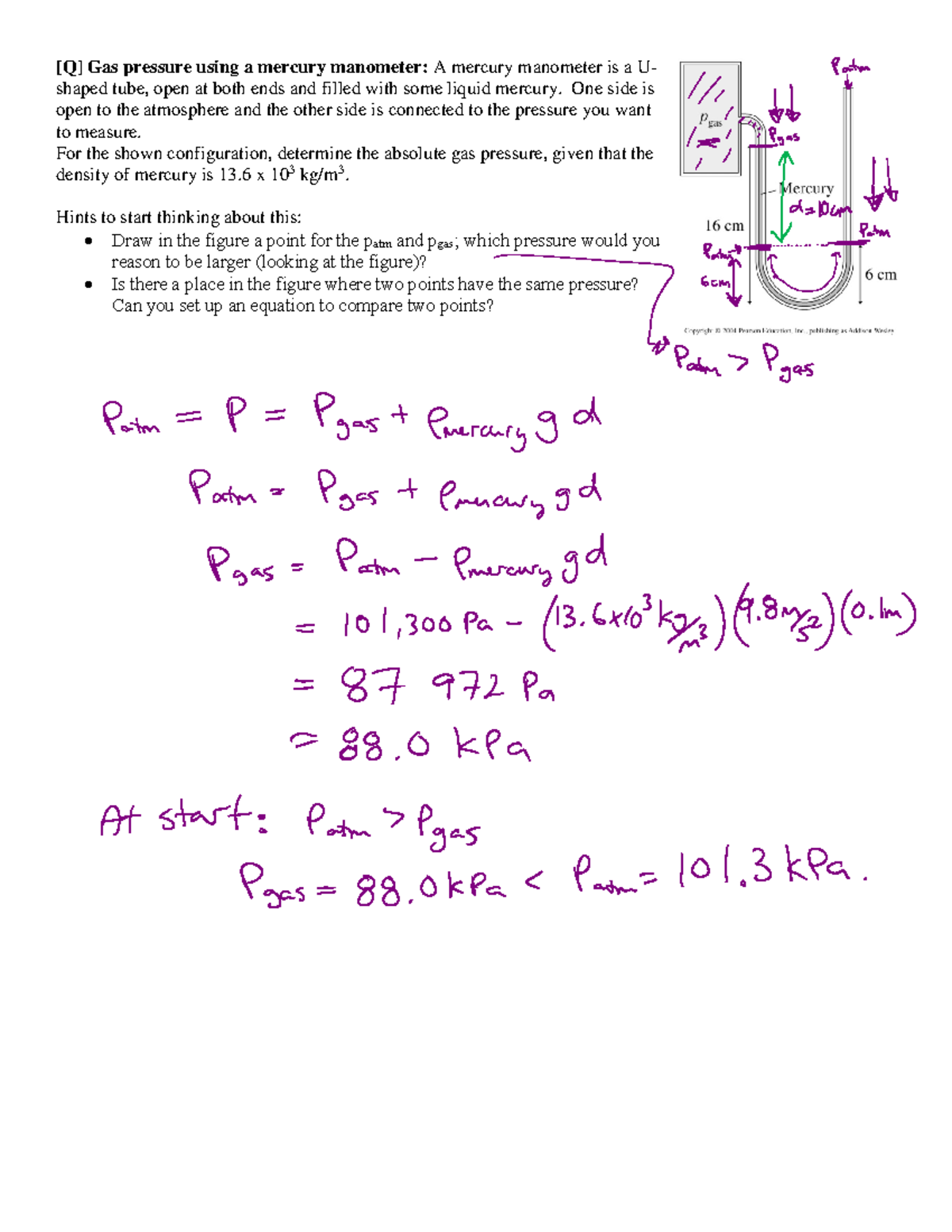 Gas Pressure Using A Mercury Manometer One Side Is Open To The