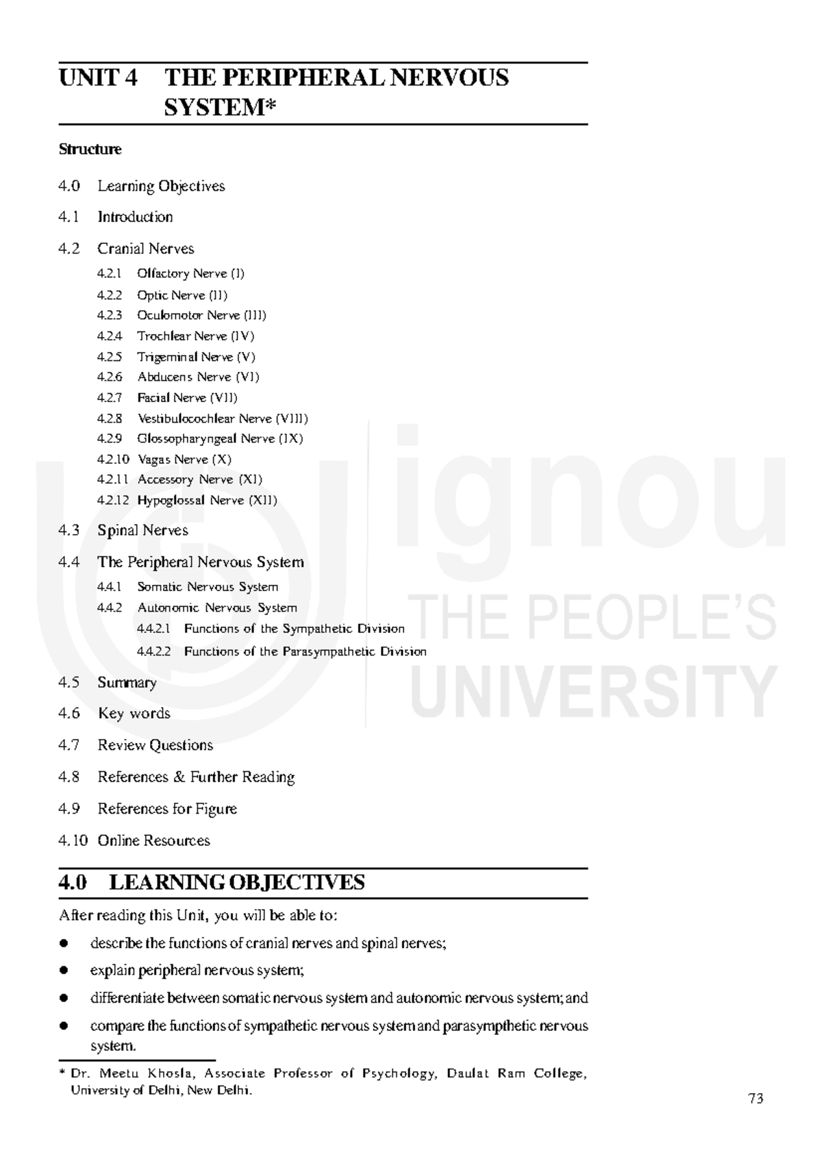 Unit4 - UNIT 4 THE PERIPHERAL NERVOUS SYSTEM* Structure 4 Learning ...