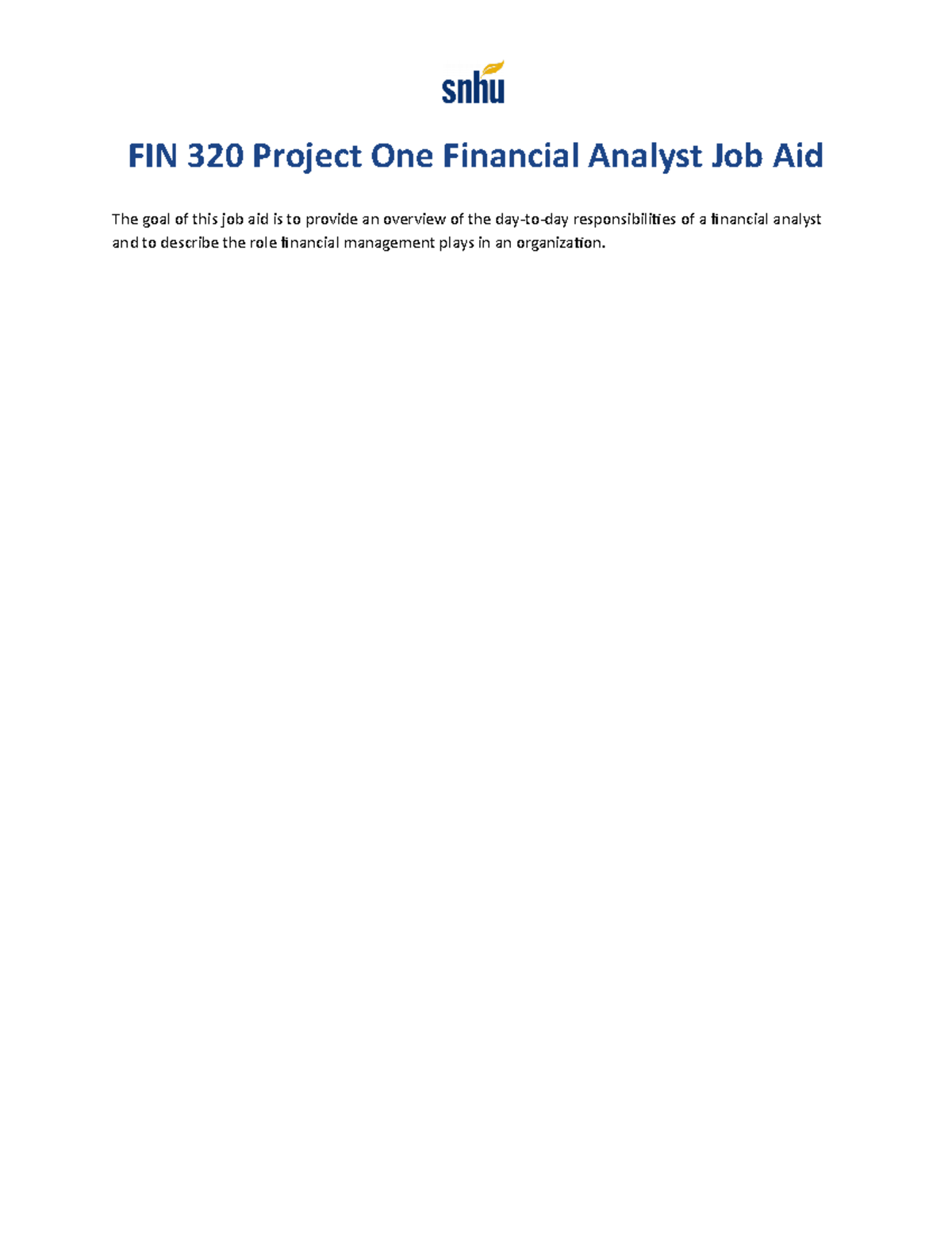 FIN 320 Project One Financial Analyst Job Aid-Salgado - FIN 320 Project ...