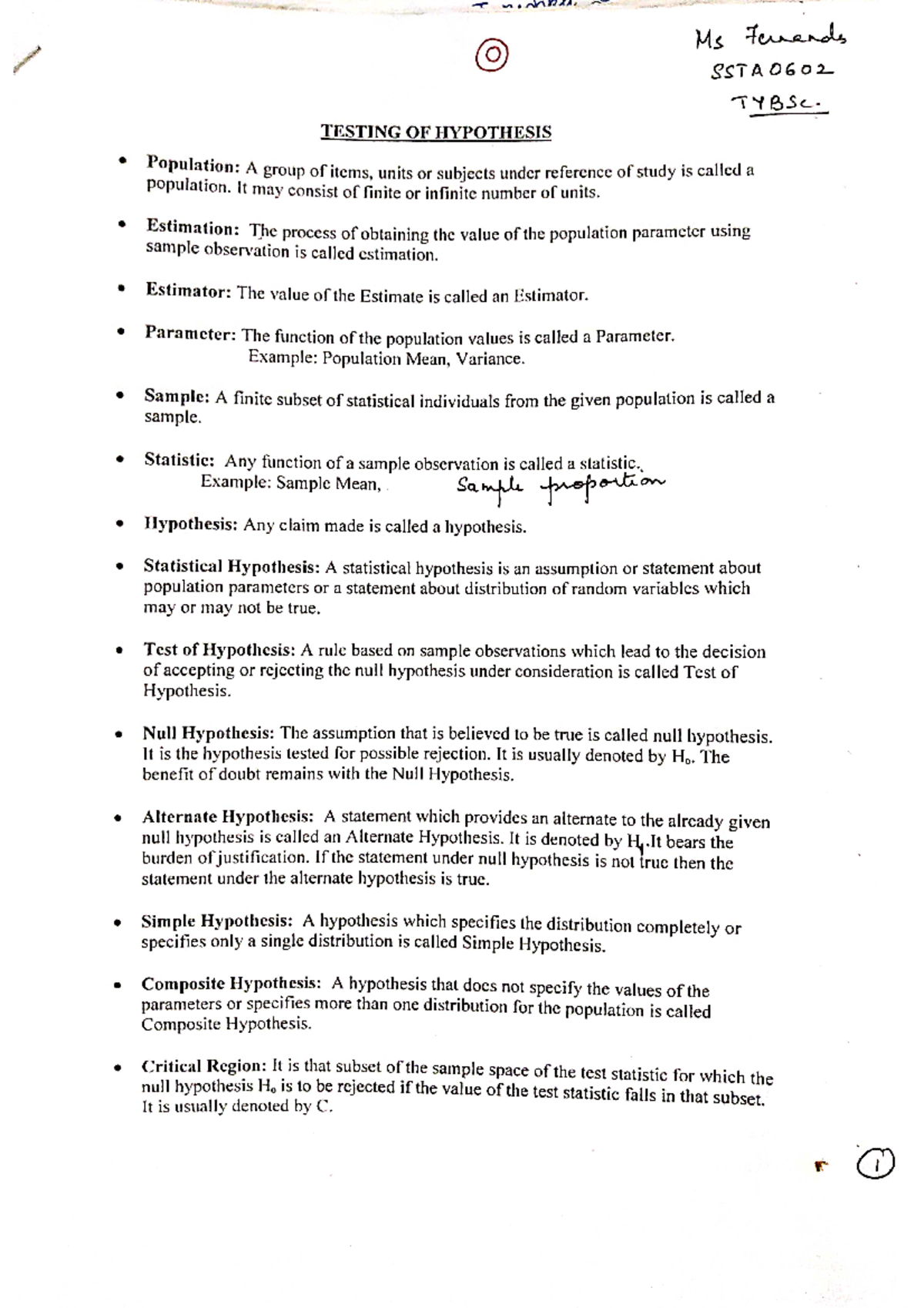 Definitions Testing Of Hypothesis Important Definitions In Hypothesis Testing Useful For