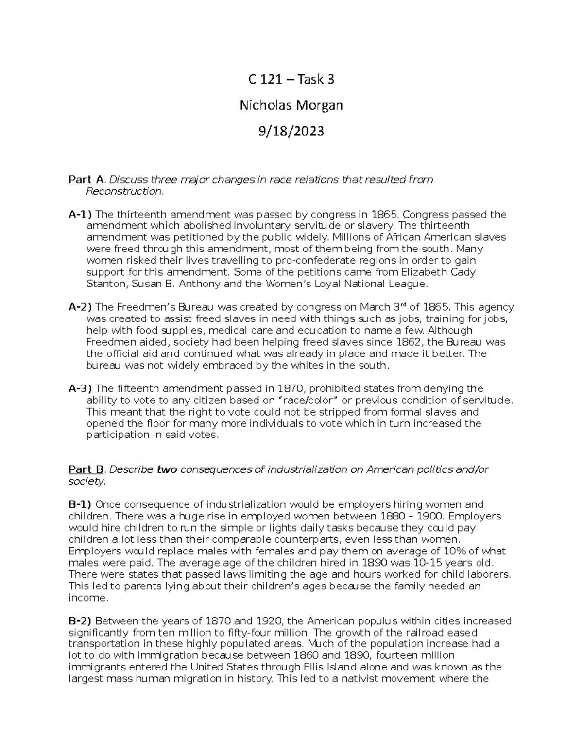 C121 - Task 3 - C121 Task 3 - C 121 – Task 3 Nicholas Morgan 9/18/ Part ...