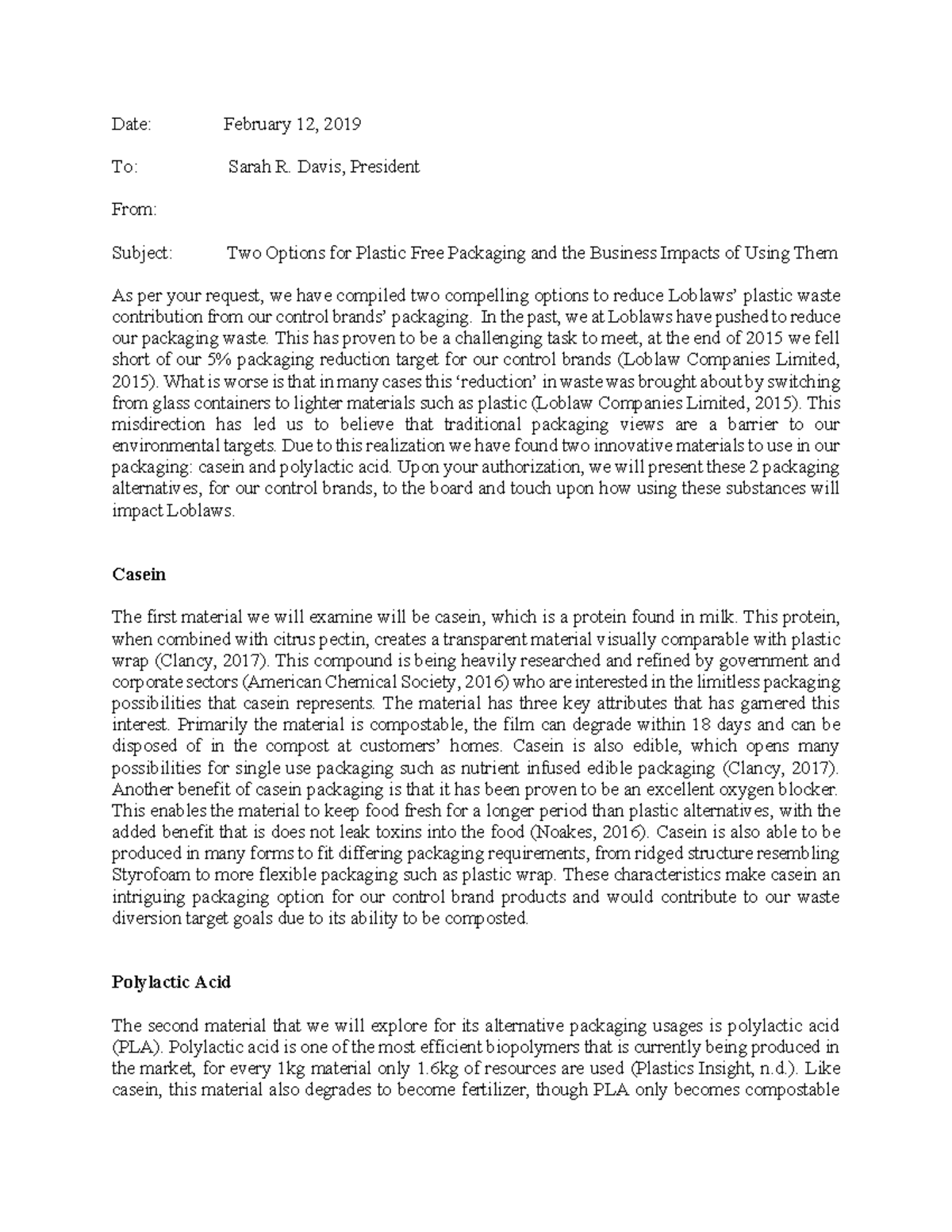Memo 2 - An example of a well-written memo, not for a copy. - Date ...