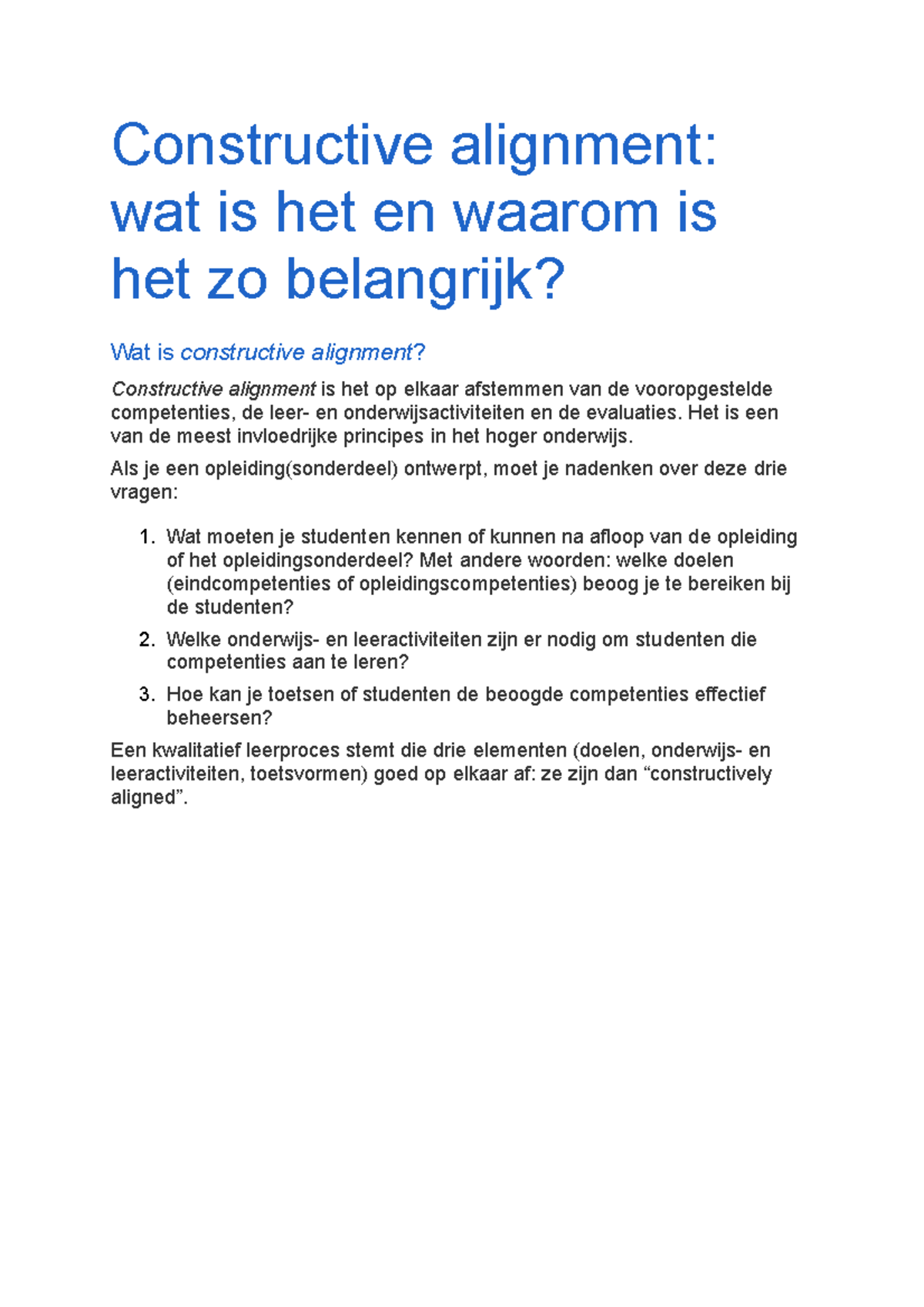 Constructive alignment - Constructive alignment: wat is het en waarom is het zo belangrijk? Wat ...