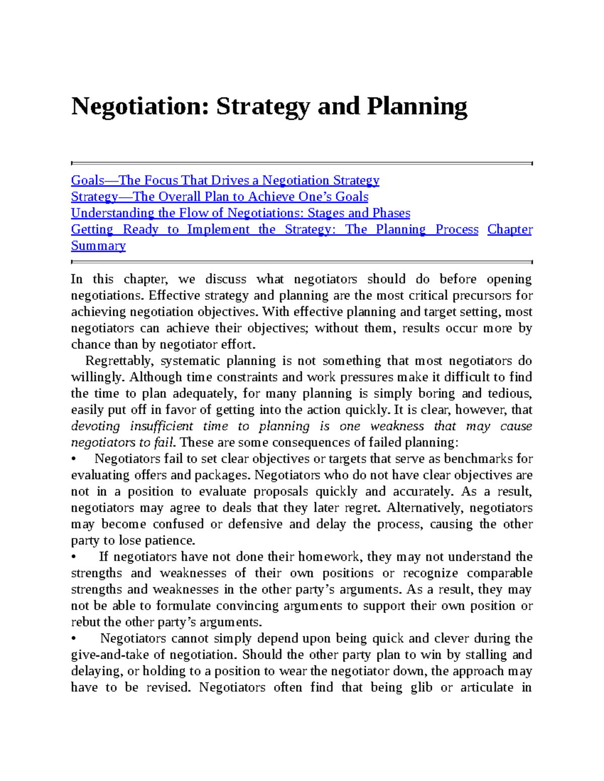 Negotiation Strategy and Planning - Negotiation: Strategy and Planning ...