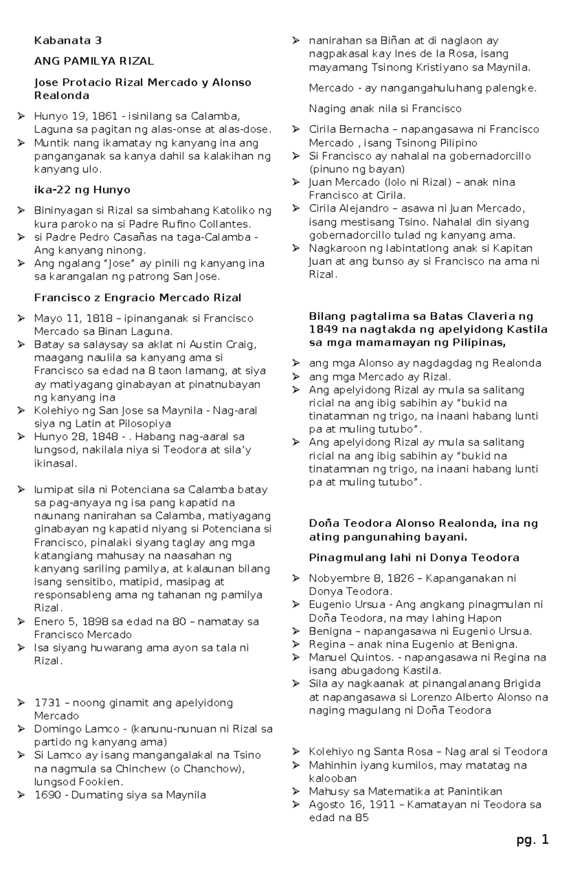 Kabanata-3 - Kabanata 3 ANG PAMILYA RIZAL Jose Protacio Rizal Mercado y ...