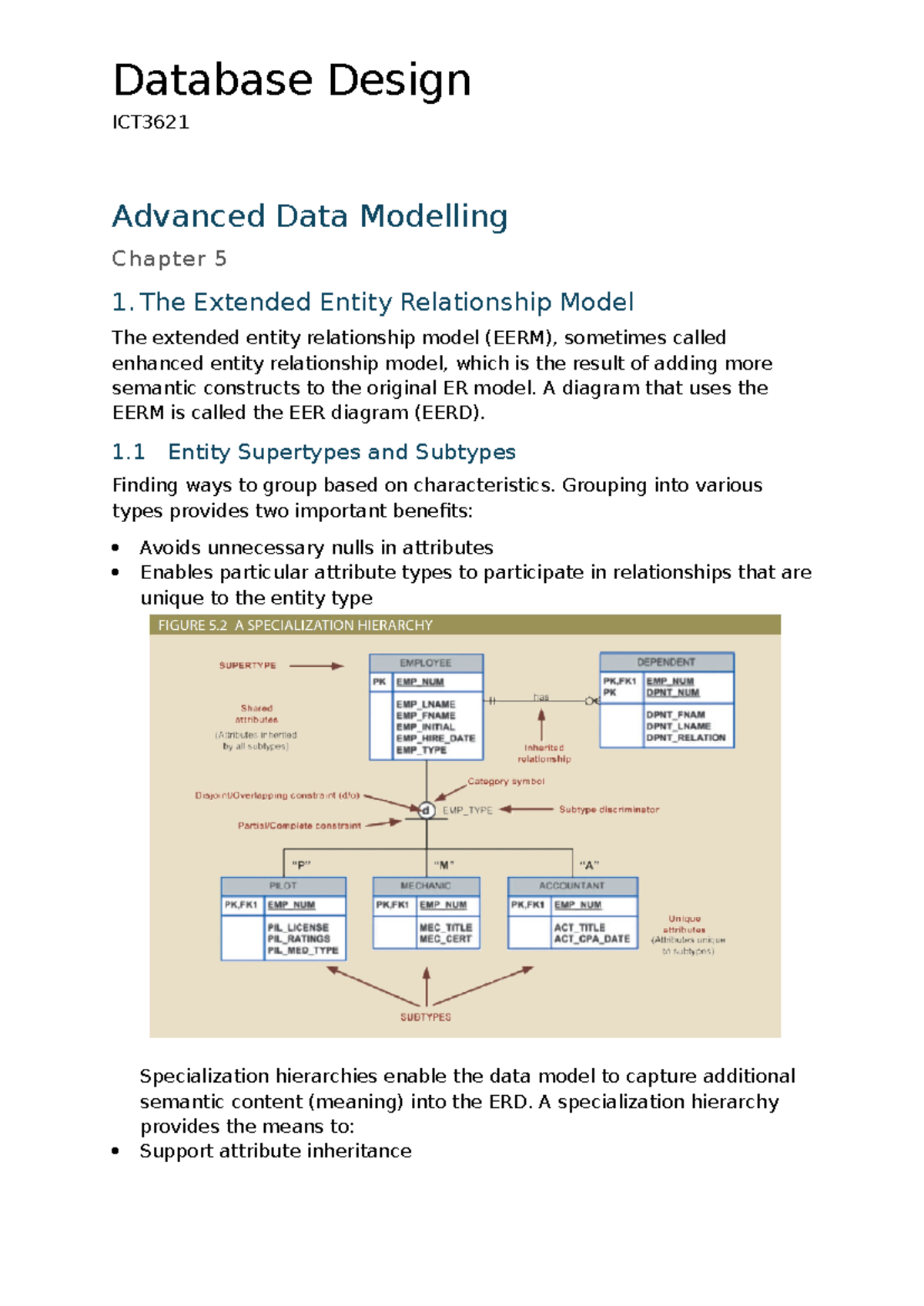 Chapter 5 Notes Summary Database Systems Design Implementation And Management Database