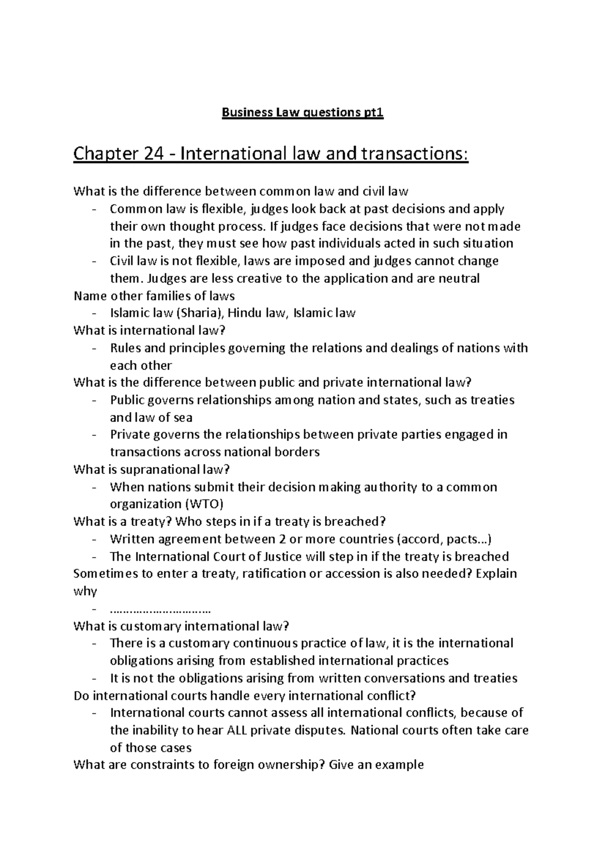 Busineess Law part 1 question book - Business Law questions pt Chapter ...