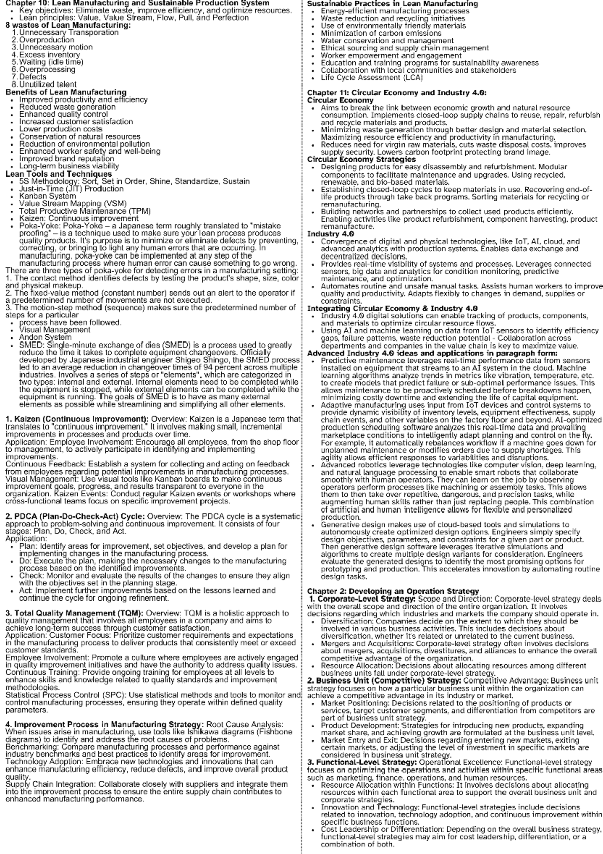Manufacturing Strategy Notes and Cheat sheet - Chapter 10: Lean ...