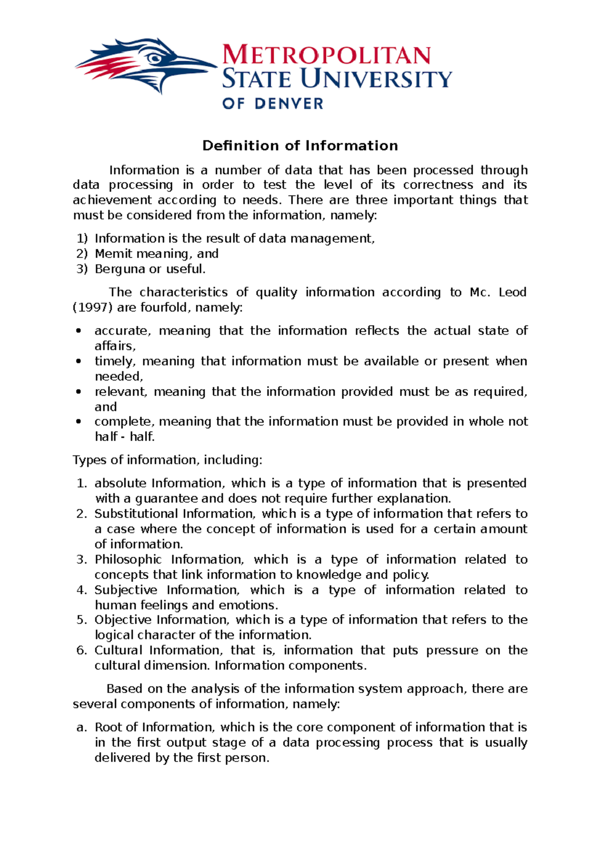 Summary of Materials Understanding Information - Definition of ...