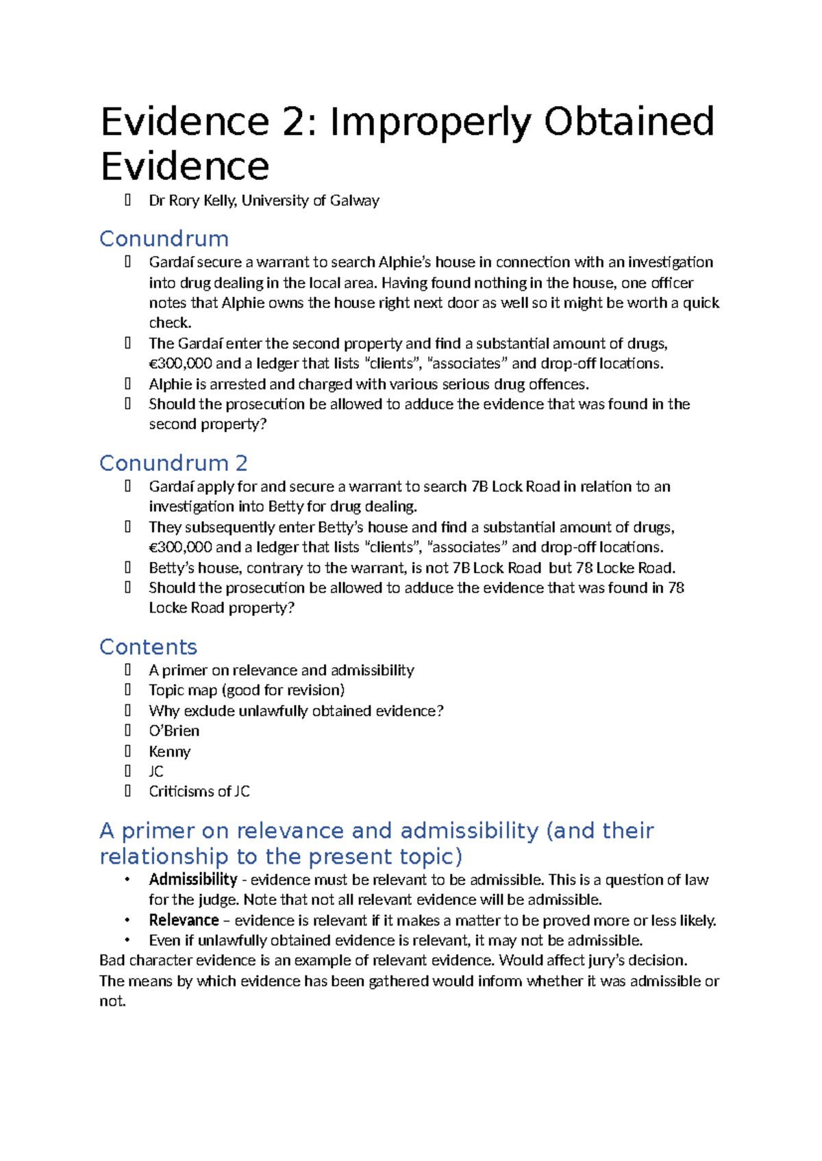 Improperly Obtained Evidence - Evidence 2: Improperly Obtained Evidence ...