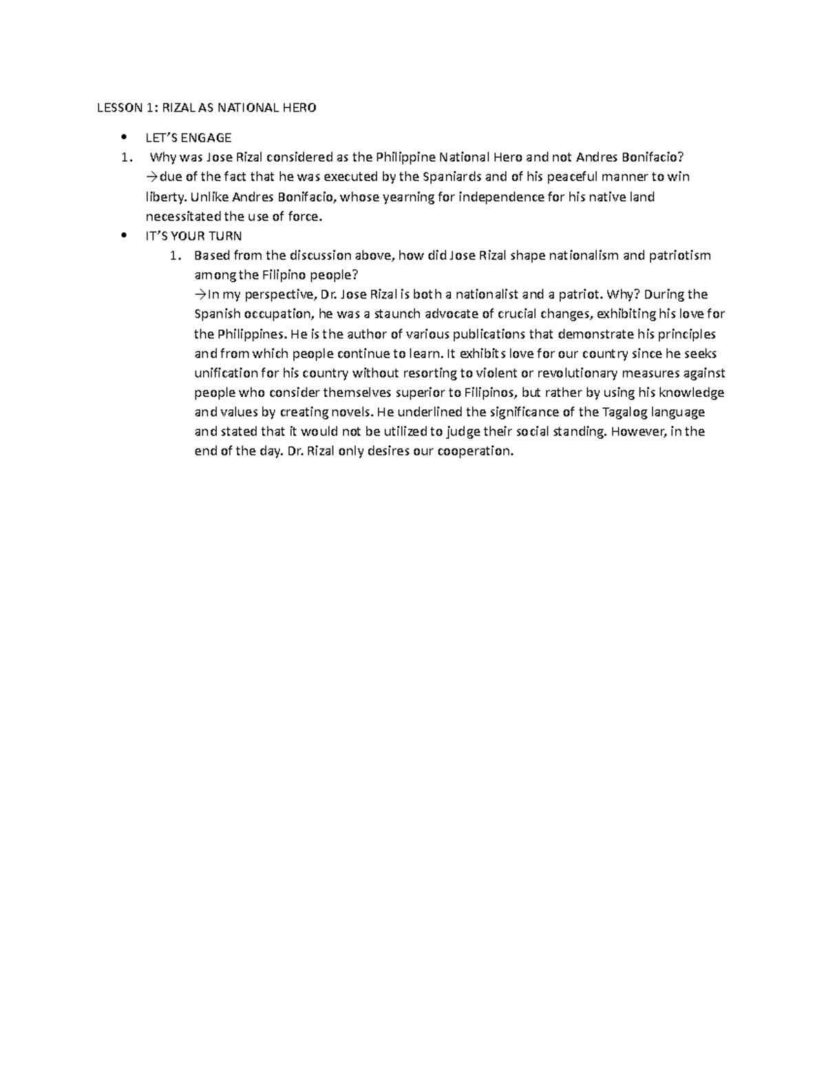 Lesson 1 rizal - Life and work - LESSON 1: RIZAL AS NATIONAL HERO LET’S ...