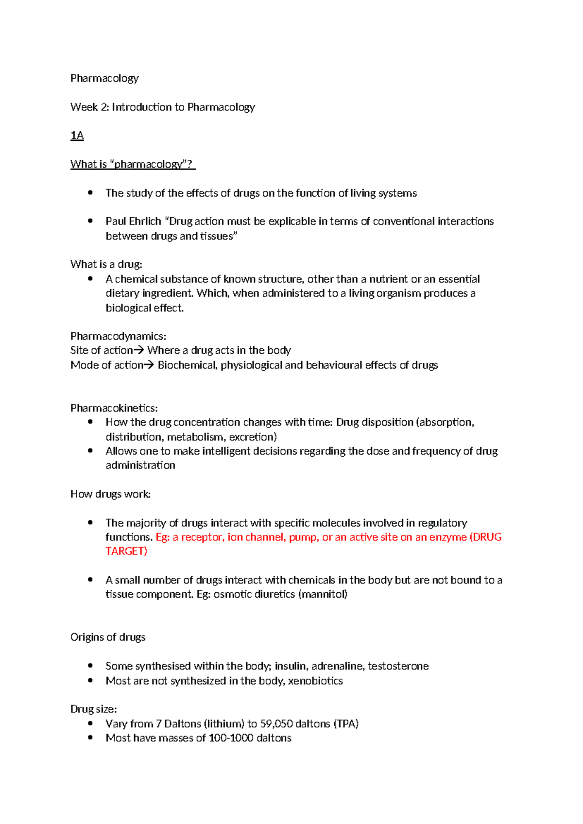 Pharmacology notes - Pharmacology Week 2: Introduction to Pharmacology ...