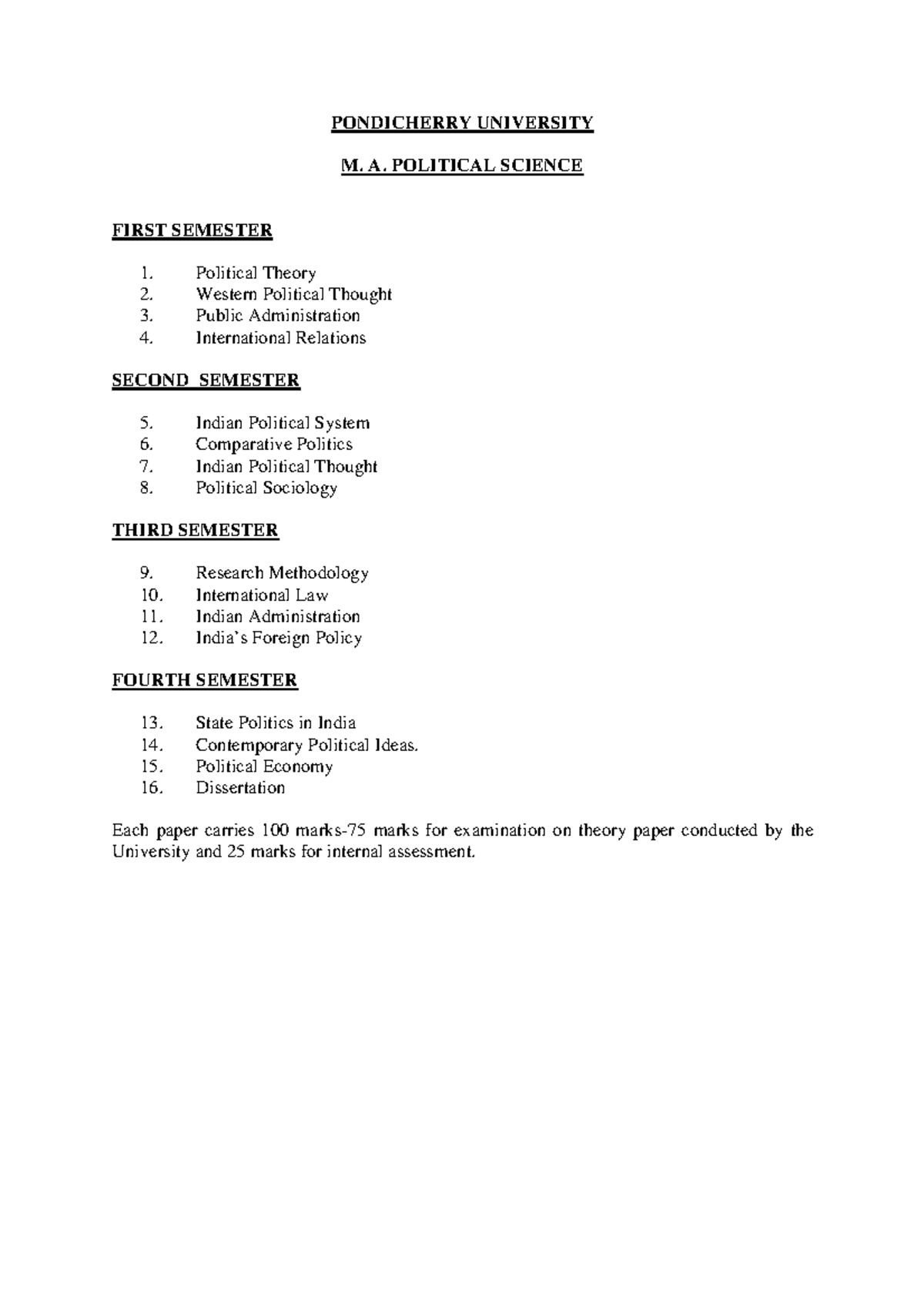 Ma pol science syllabus - PONDICHERRY UNIVERSITY M. A. POLITICAL ...