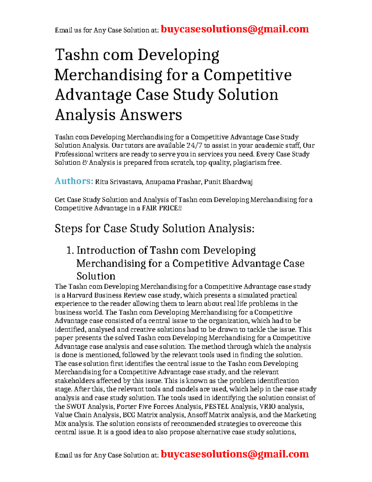 Case Solution Tashn com Developing Merchandising for a Competitive ...