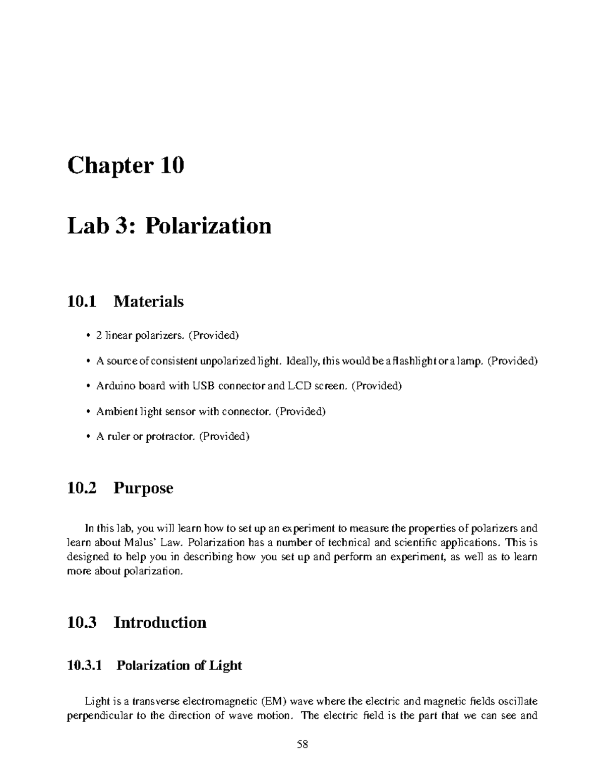 Phys 130 L3 Polarization Manual Chapter 10 Lab 3 Polarization 10