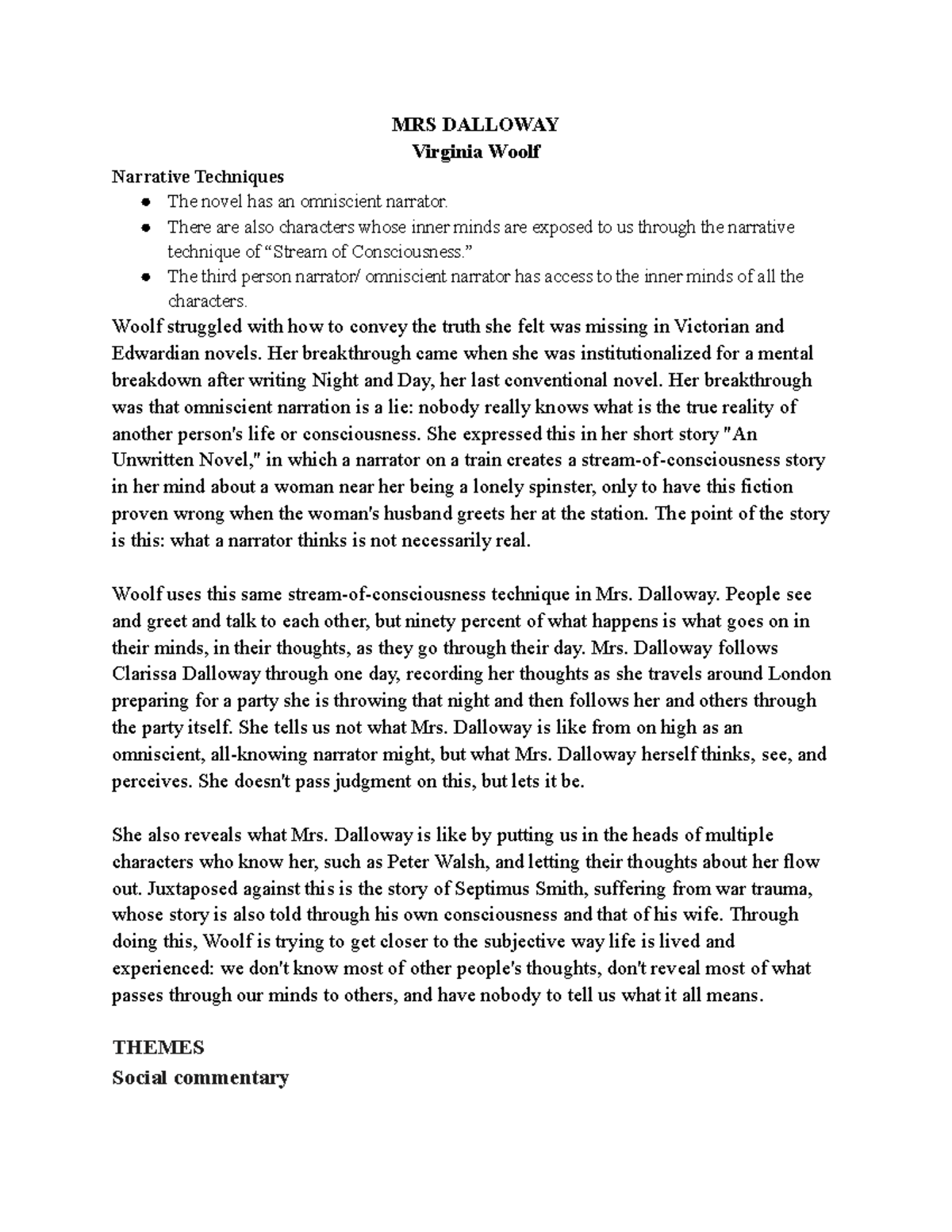 Notes for Mrs Dalloway and Midnight's Children - MRS DALLOWAY Virginia ...