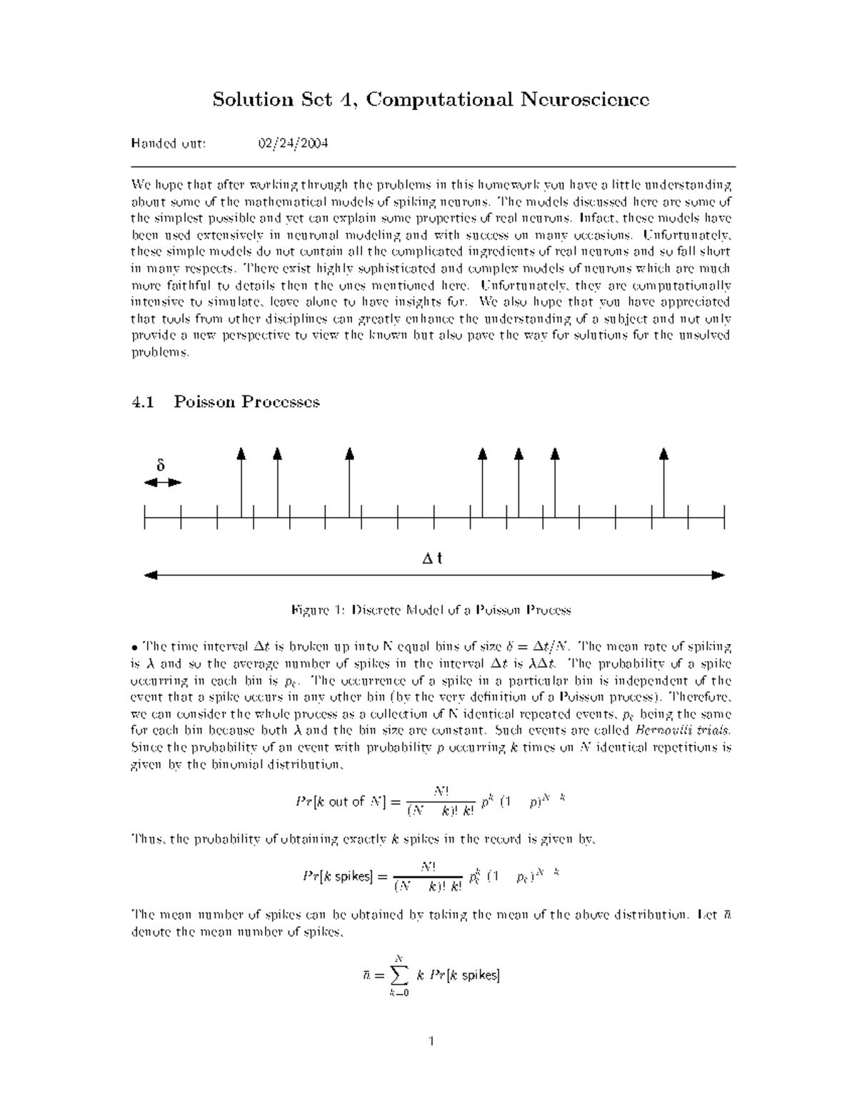 Comp. Neuroscience - Solution set 4 - - Studocu