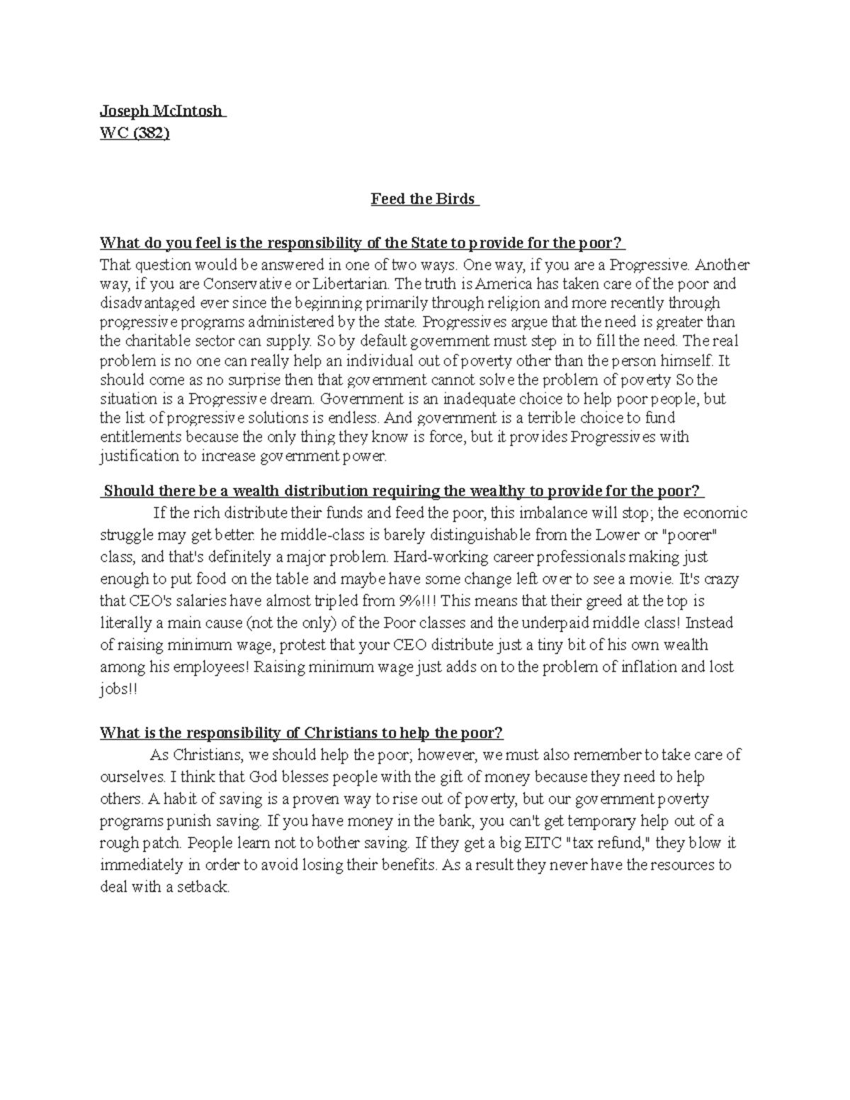 Feed the birds - study material and essay of chapter summary and ...