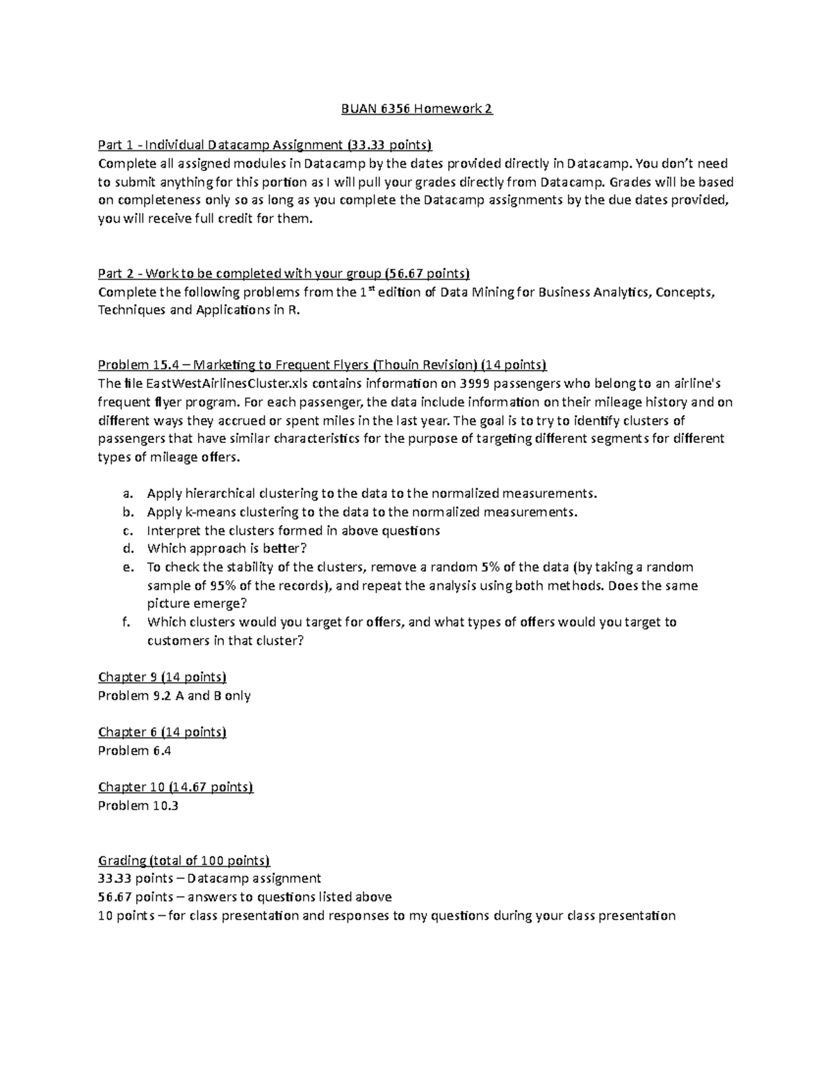 BUAN 6356 Homework 2 (2) - BUAN 6356 Homework 2 Part 1 - Individual Datacamp Assignment (33 ...