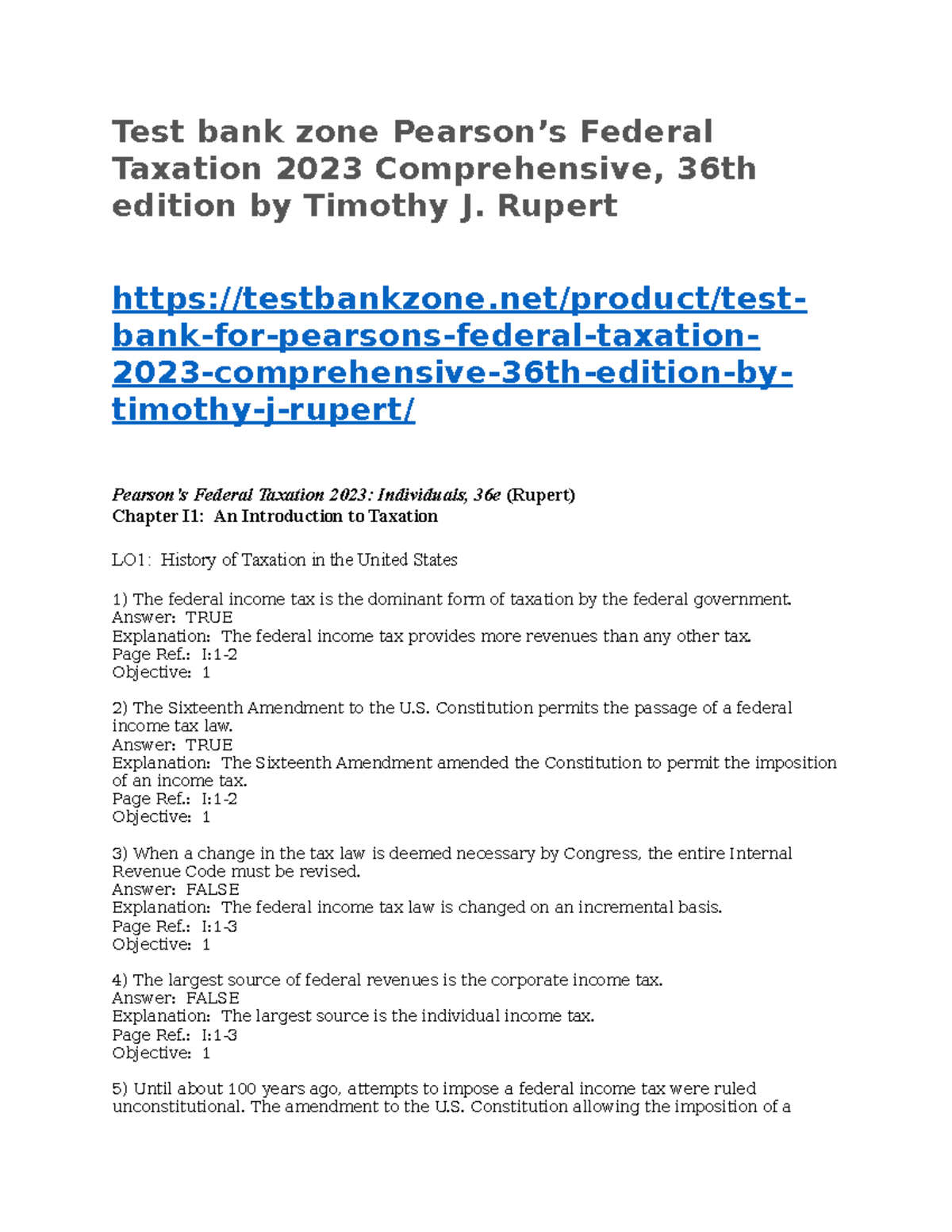 Test bank zone Pearson’s Federal Taxation 2023 Comprehensive, 36th ...