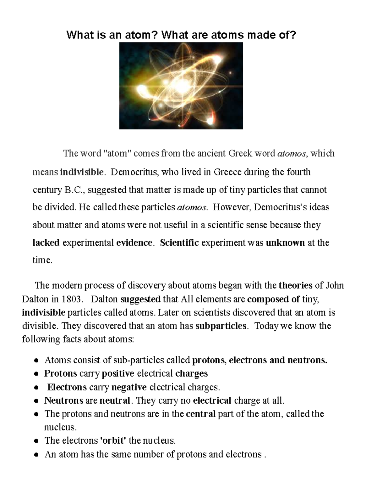 Copy of What is an atom Reading Article & Questions - What is an atom ...