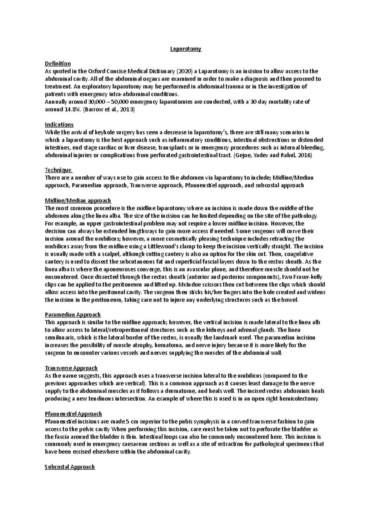 MCC- CVR Complications- Laparotomy - Laparotomy Definition As quoted in ...