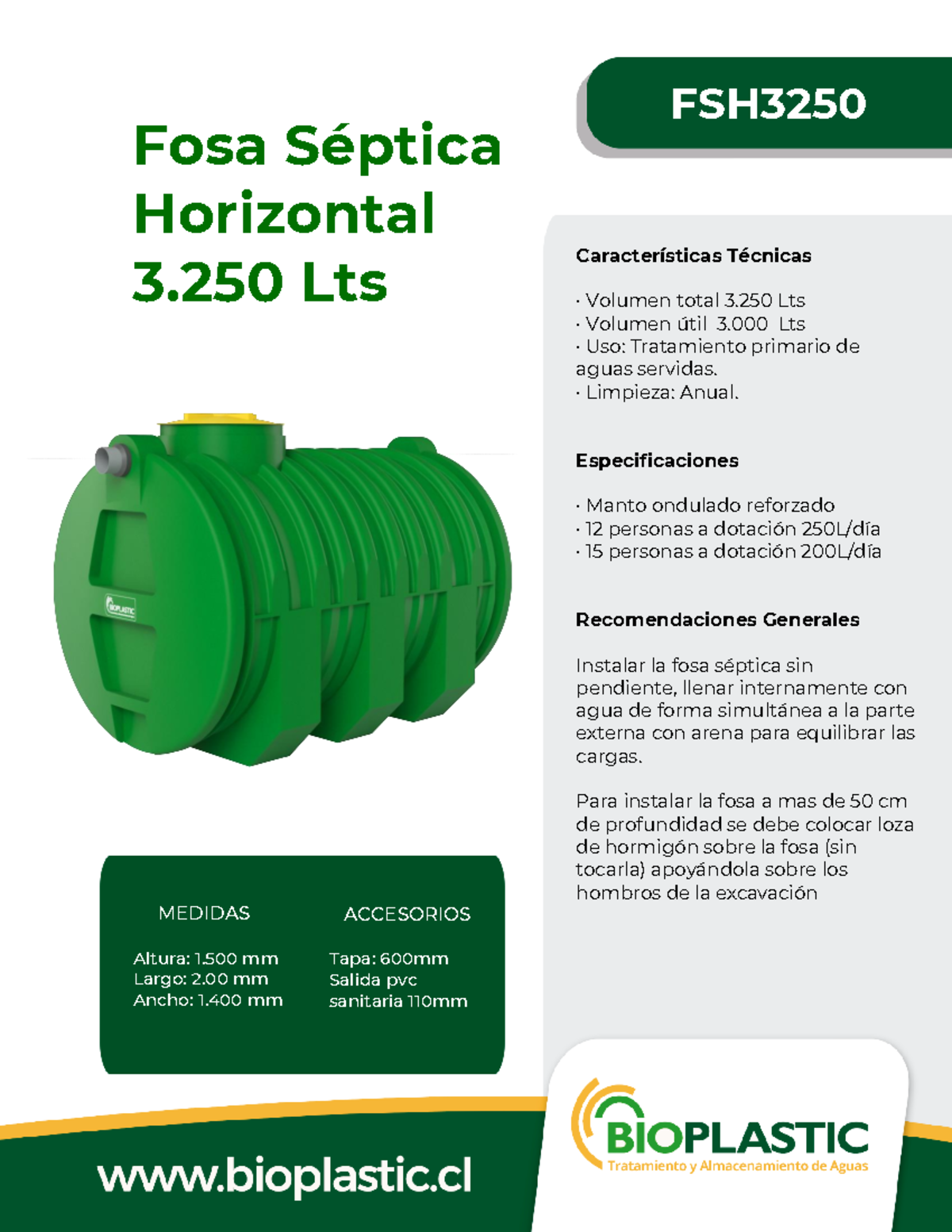 FOSA Septica 3250 - Fosa Séptica Horizontal 3 Lts Características ...