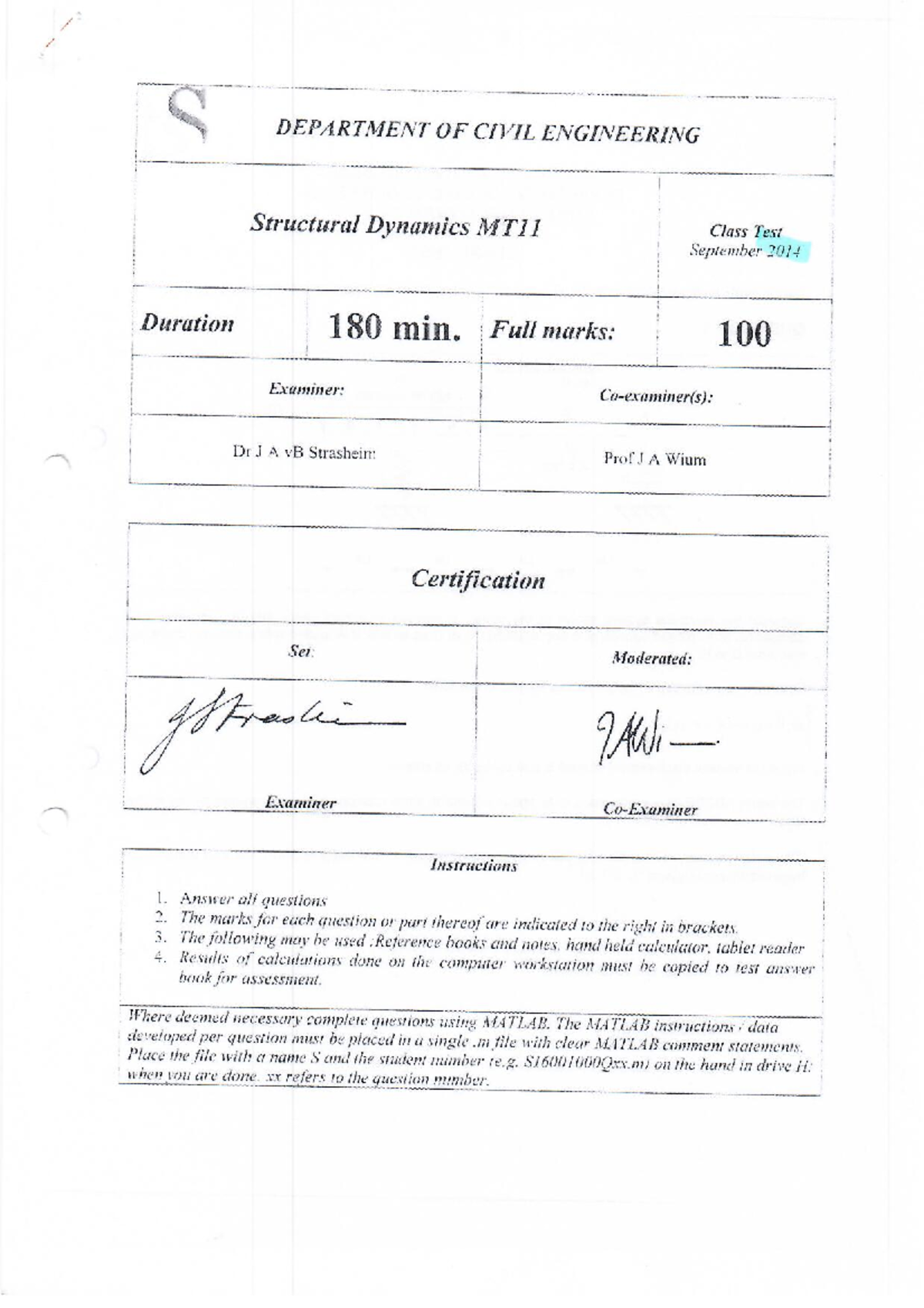 2014 Assessment 1 Structural Dynamics - 36307 - Studocu