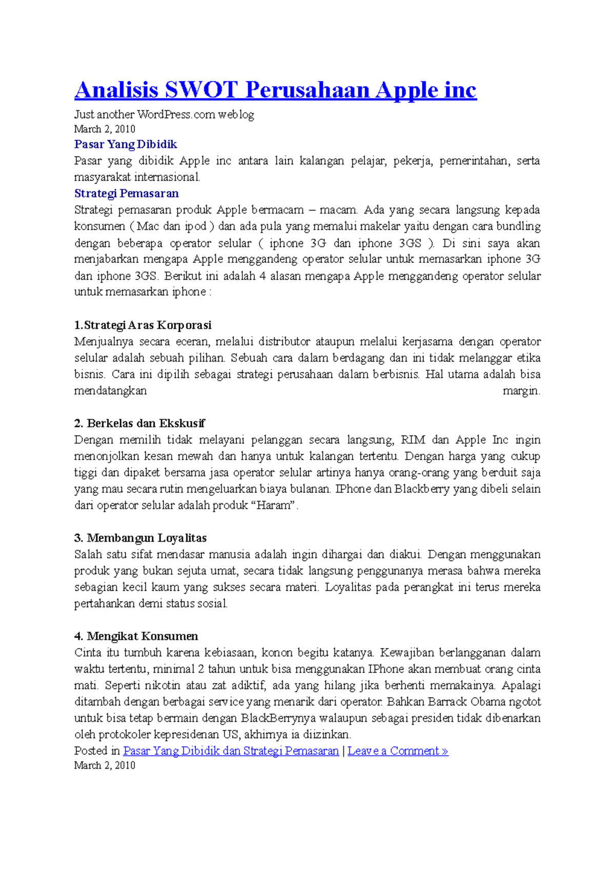 SWOT Apple Inc - Analisis SWOT Perusahaan Apple inc Just another WordPress weblog March 2, 2010 ...