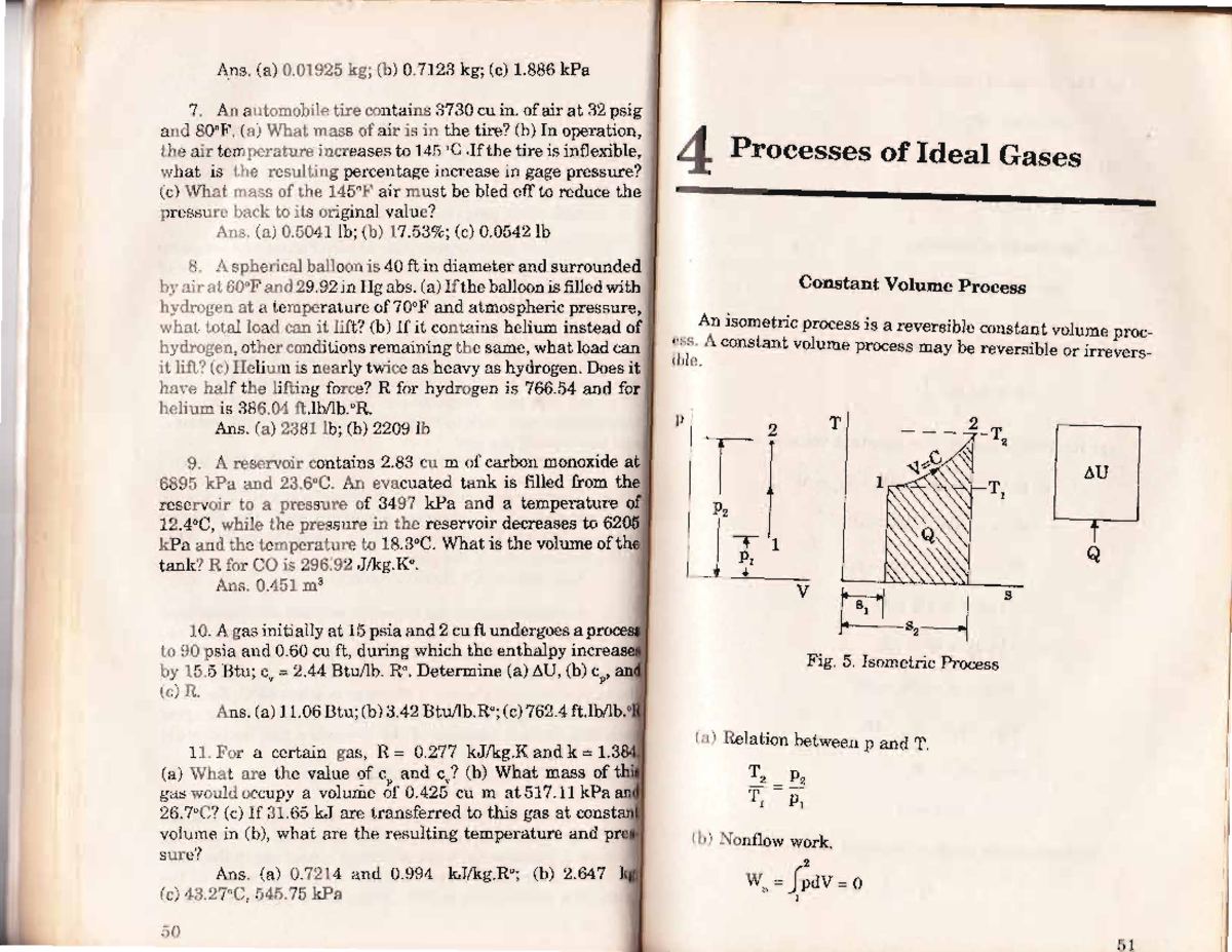 Processes Of Ideal Gas Engineering Thermodynamics Ans A 0 Ke Ft
