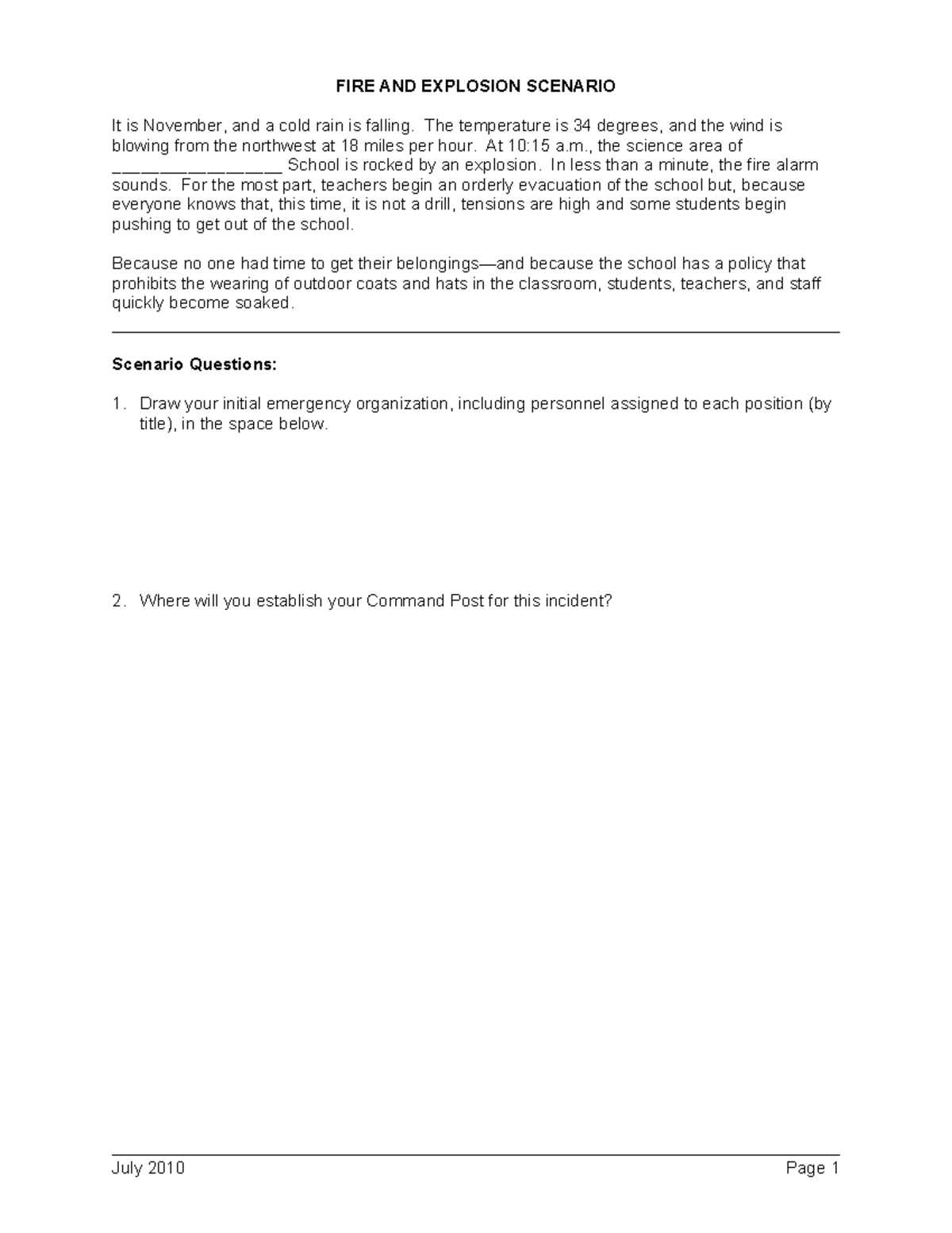Fireandexplosionscenariostudent - FIRE AND EXPLOSION SCENARIO It is ...
