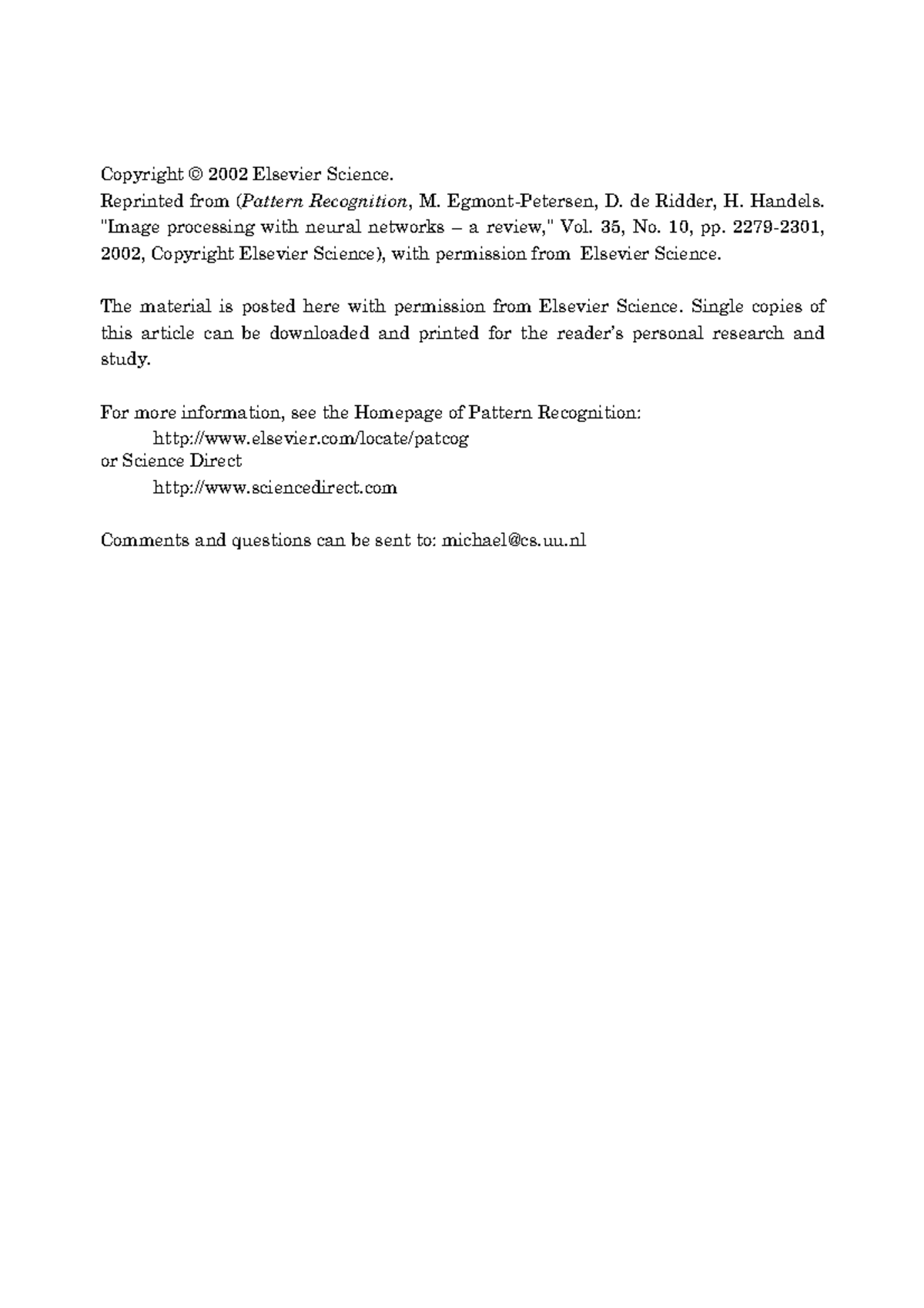 Image processing with neural networks—a review - Copyright © 2002 ...