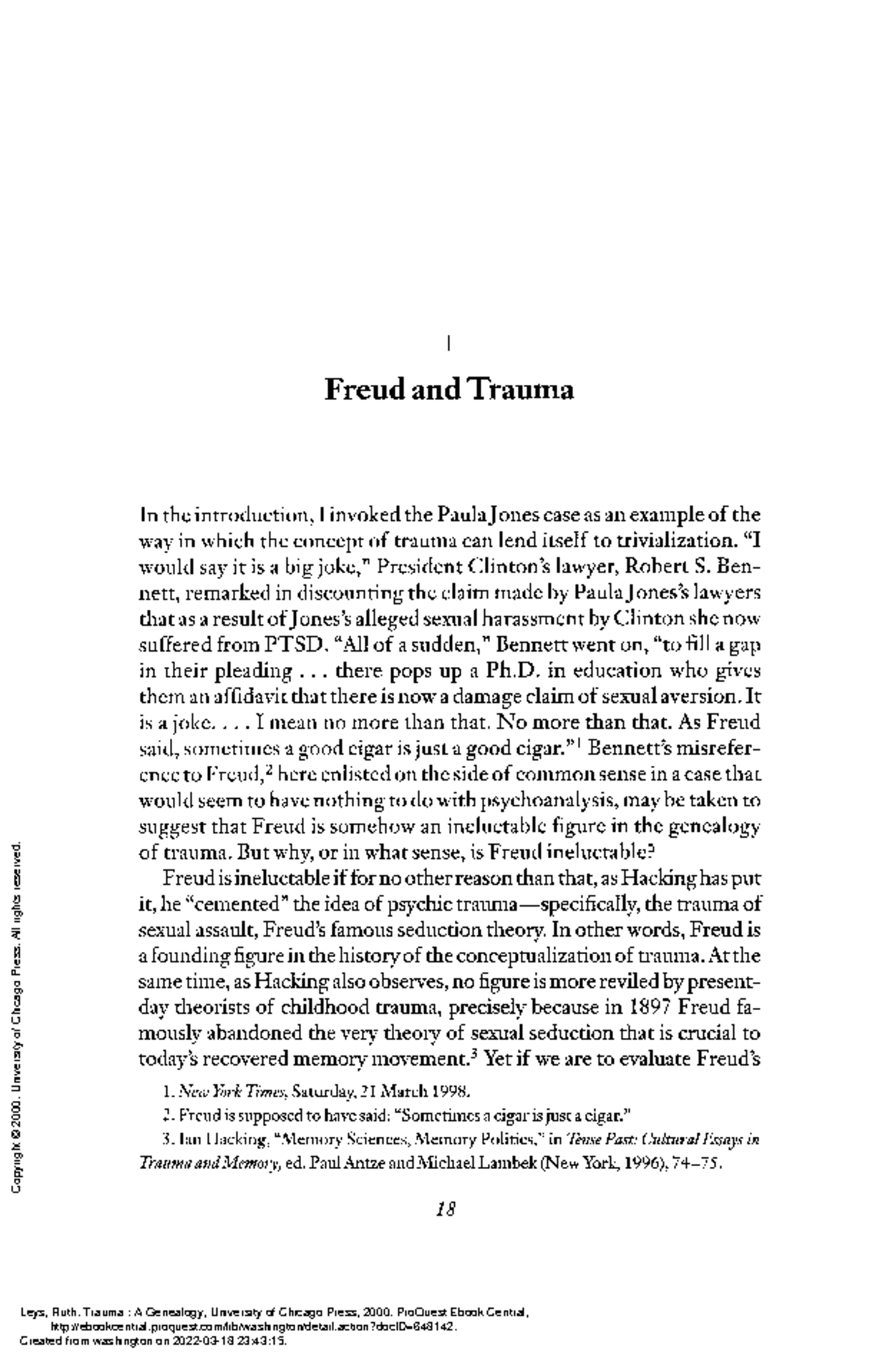 Ruth Leys Freud and Trauma Trauma - Freud and Trauma In the ...