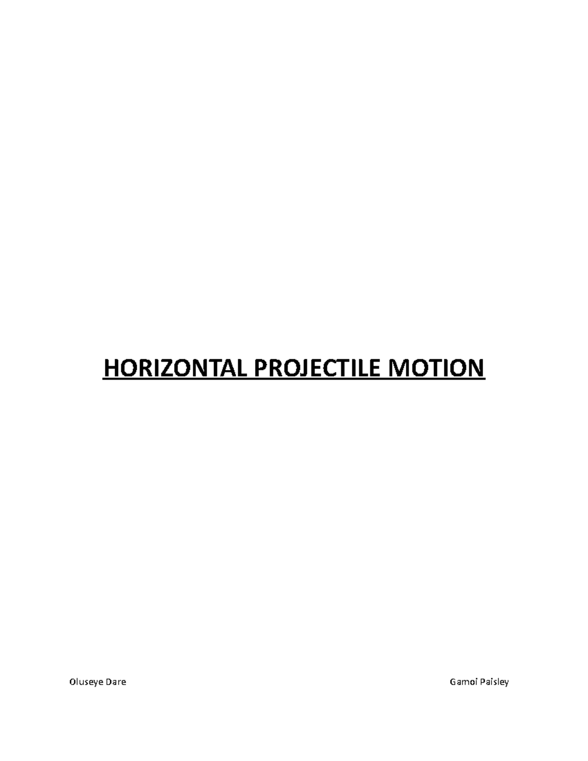 Week 5 - Horizontal projectile motion - HORIZONTAL PROJECTILE MOTION ...