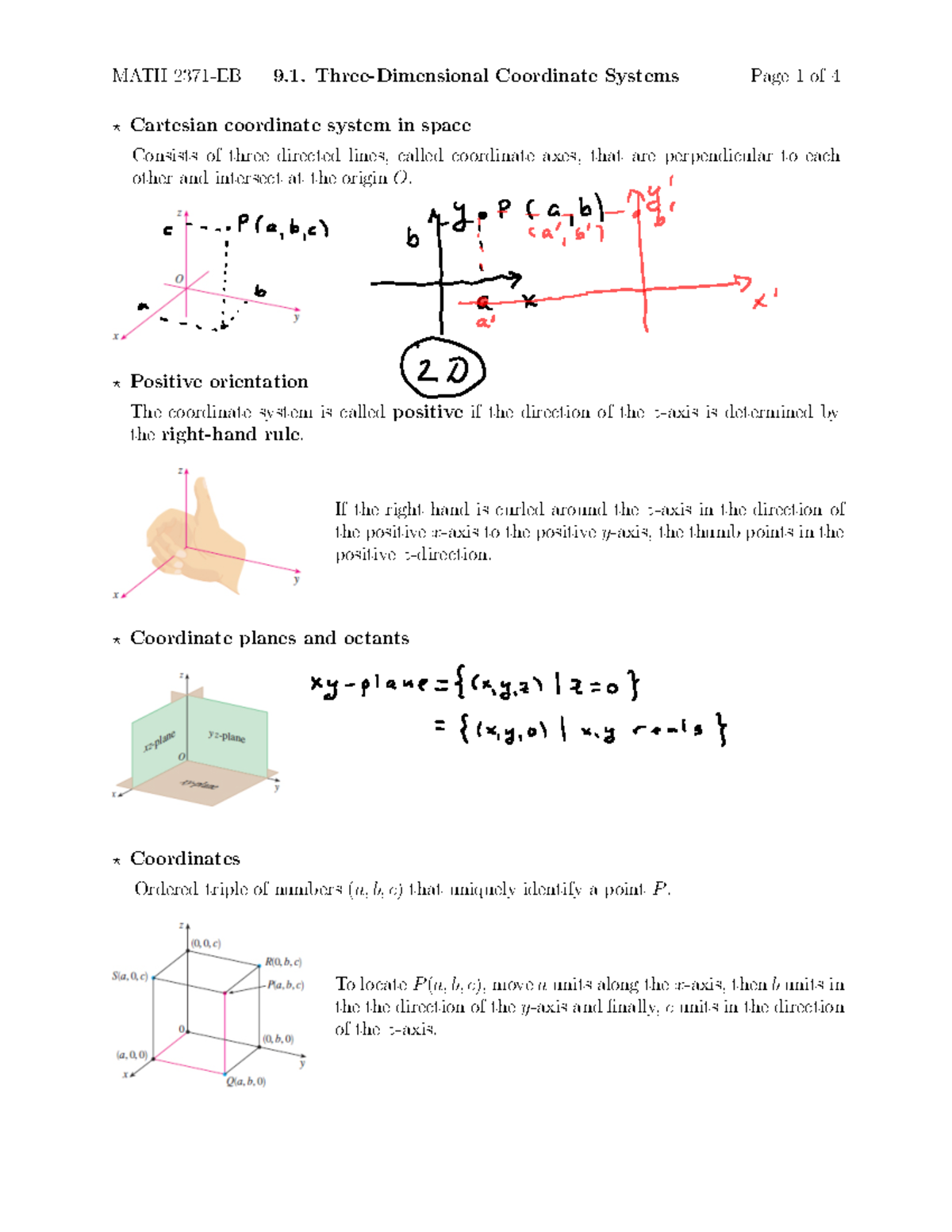 math 2321 multivar calc iii 9.1 annotated - MATH 9. Coordinate Systems ...