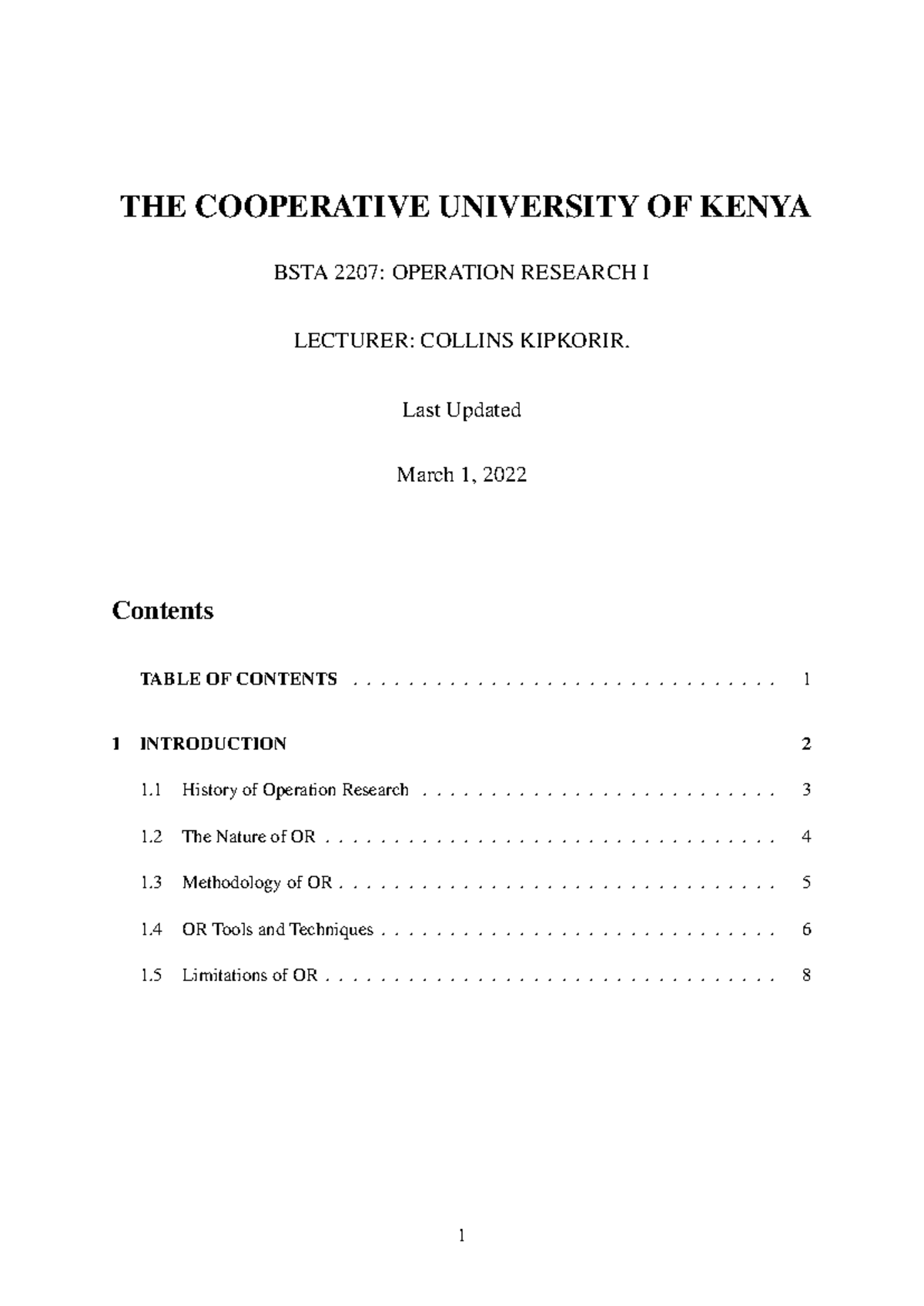 History of Operation Research Notes - THE COOPERATIVE UNIVERSITY OF ...