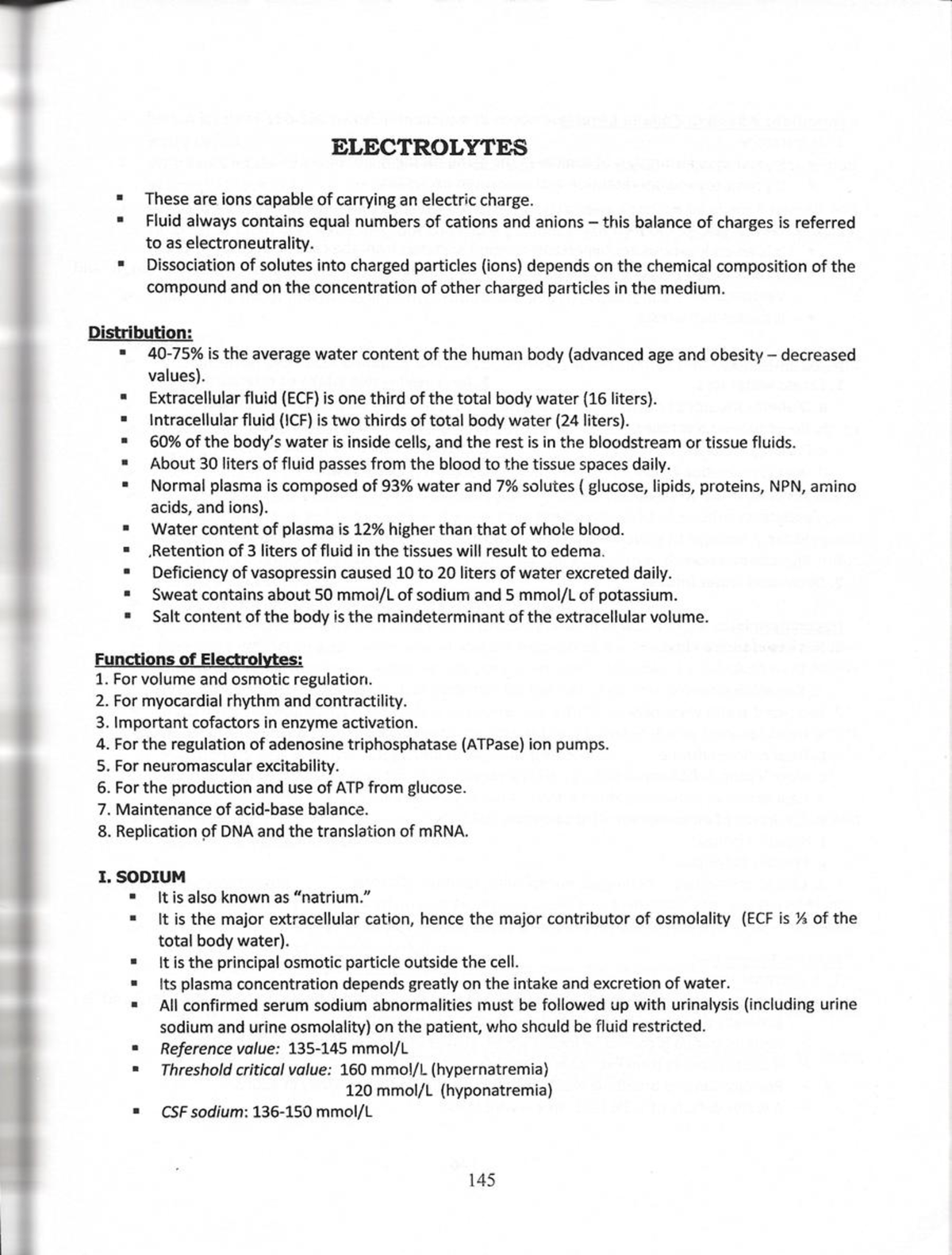 Electrolytes - Clinical Chemistry - Studocu