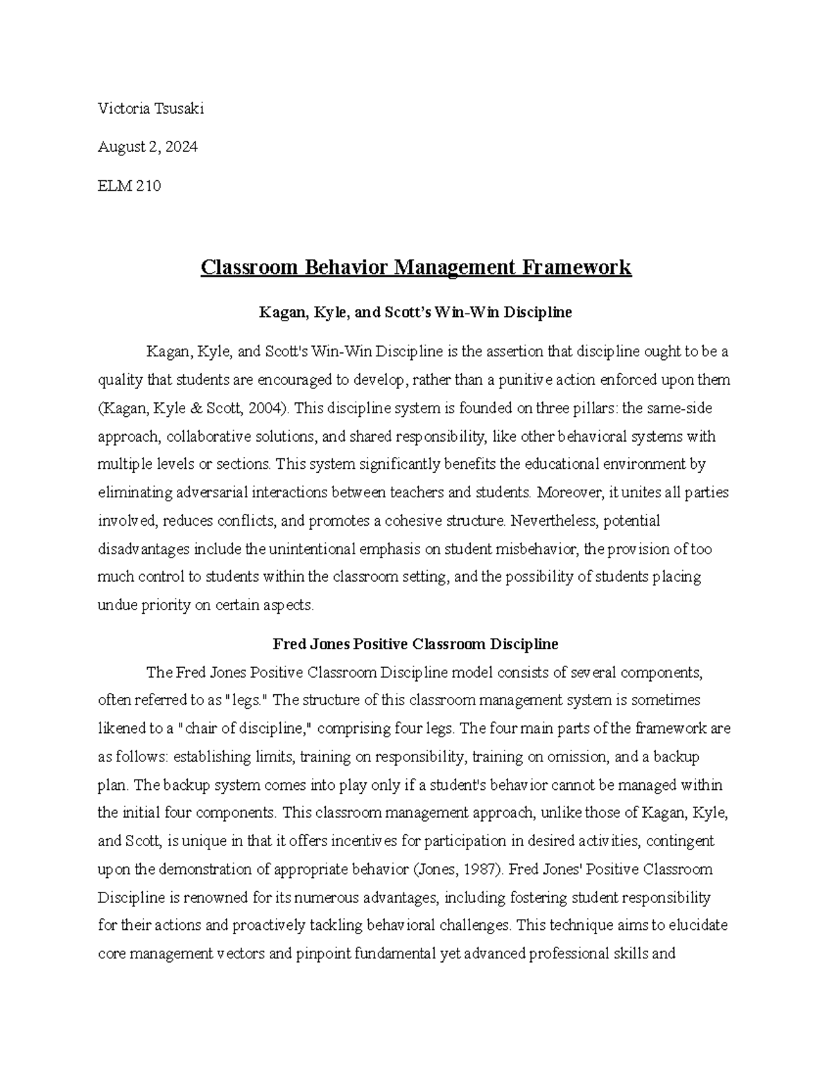 Classroom Behavior Management Framework - Victoria Tsusaki August 2 ...