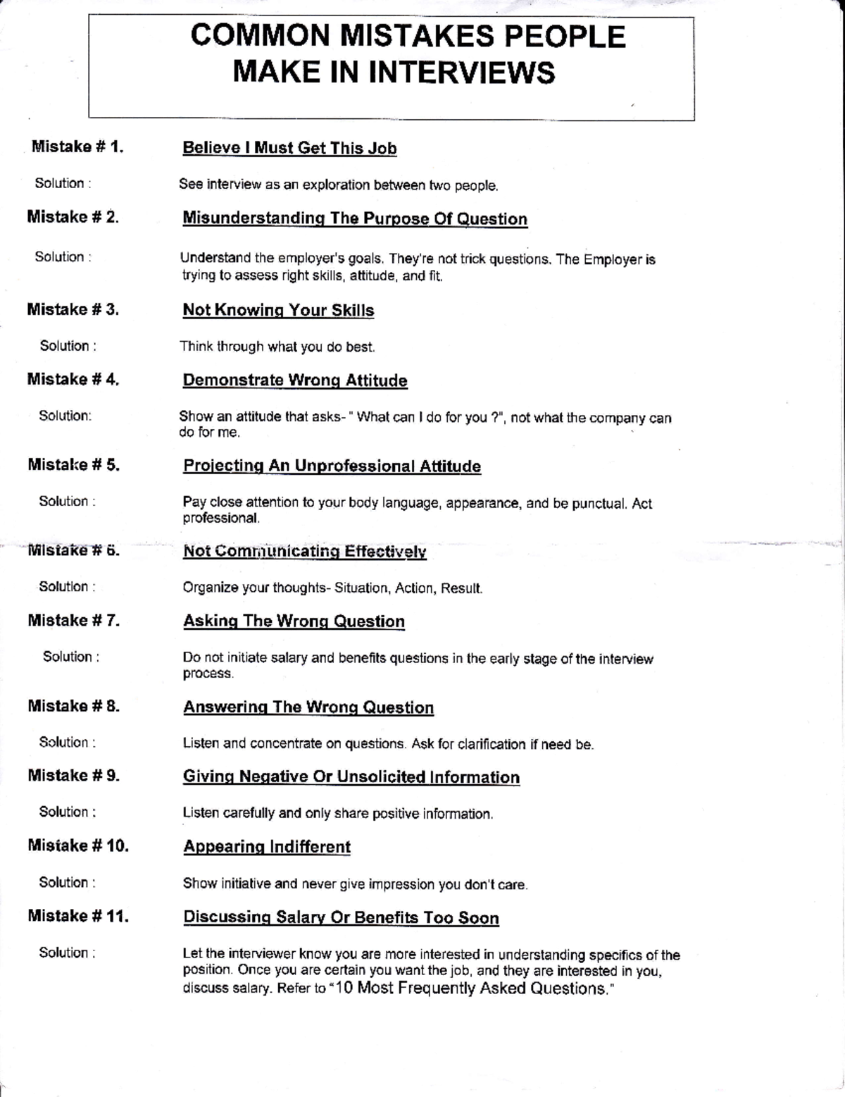 Common Mistakes People Make in Interviews - _ COMMON MAKE MISTAKES PEOPLE IN INTERVIEWS Mistake ...