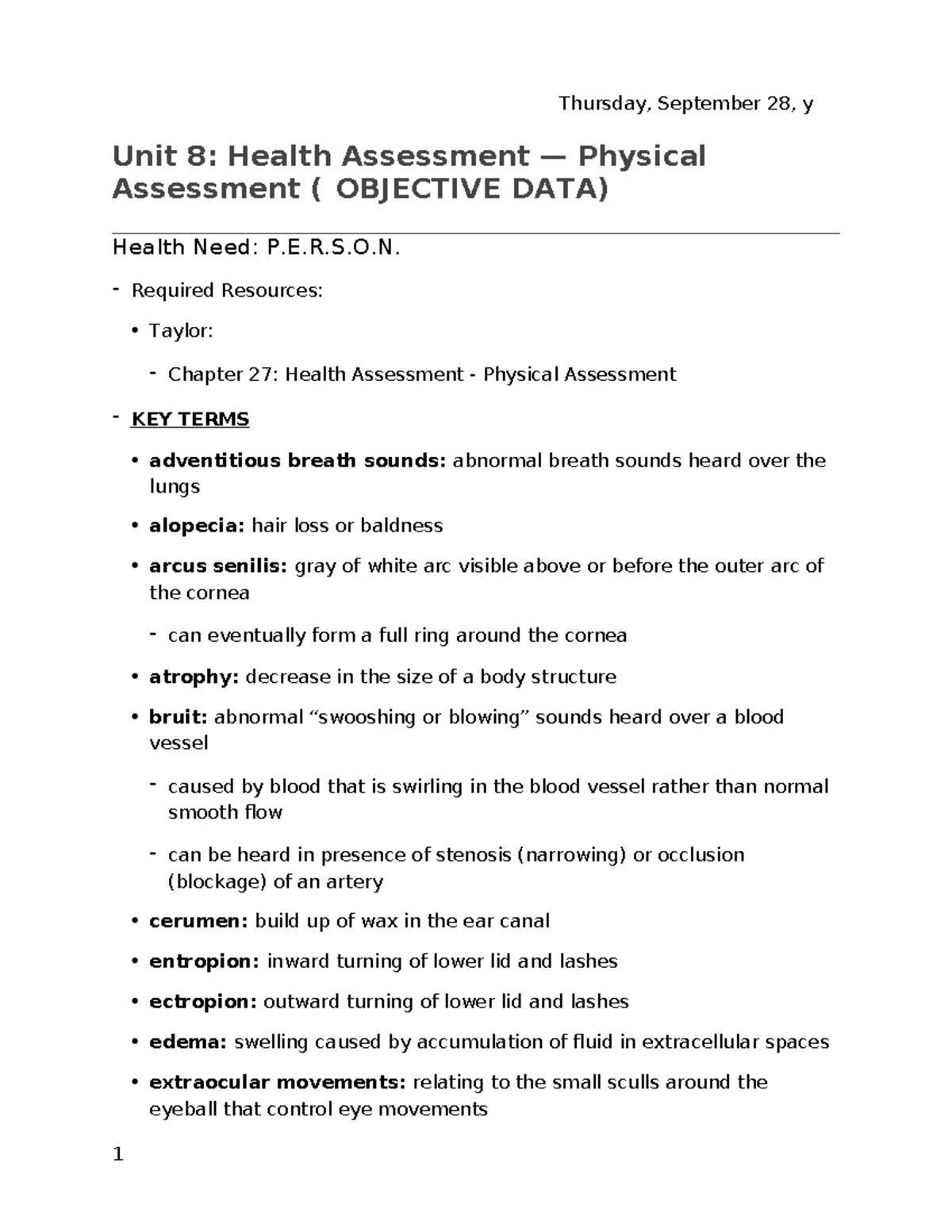 Unit 8 - Physical Assessment - Unit 8: Health Assessment — Physical ...