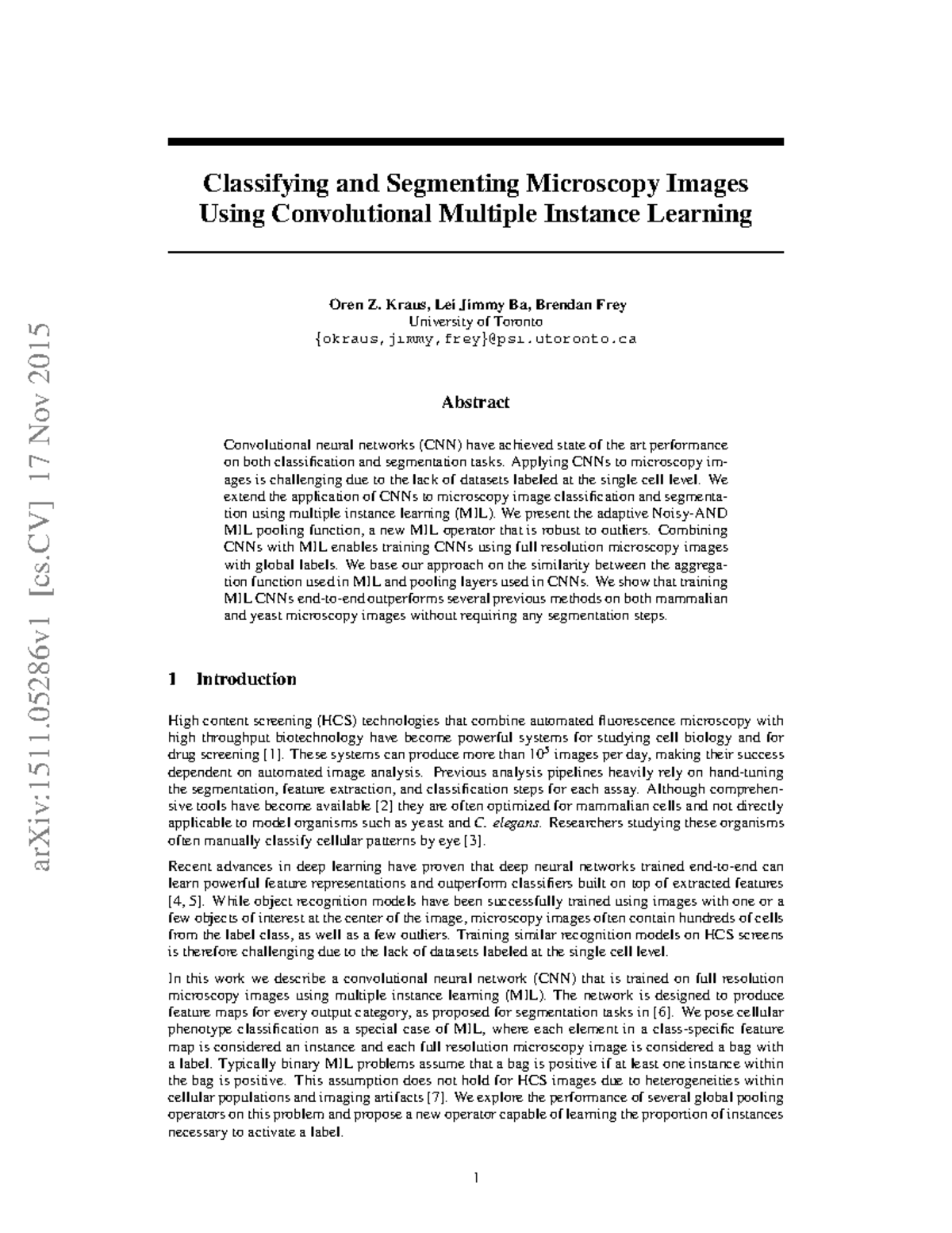 1511 paper MIL seminar - Classifying and Segmenting Microscopy Images Using Convolutional ...