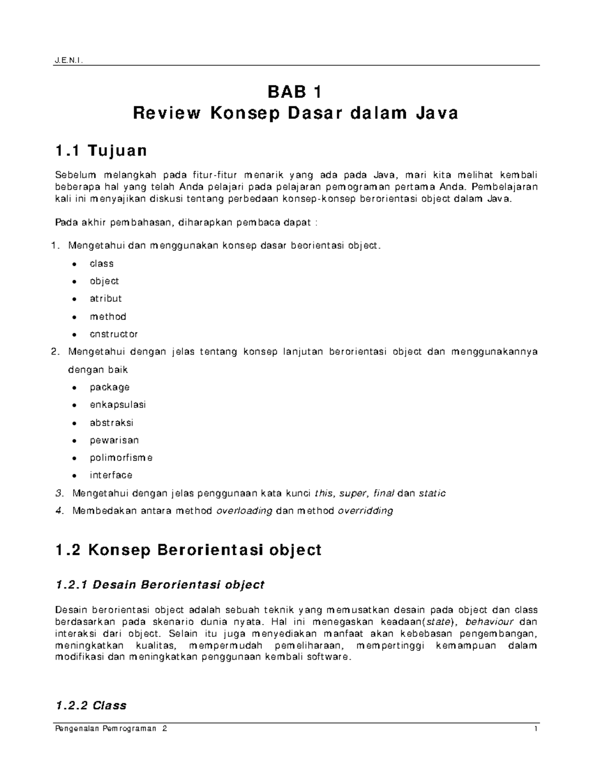 Jeni Intro 2 Bab01 Review Konsep Dasar Dalam Java Bab 1 Re Vie W Konse P D A Sa R Da La M Ja 2550