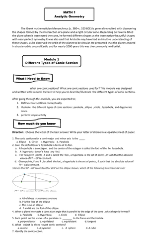 Module-4-ellipse - Pre-calculus - This module will discussed in detail ...