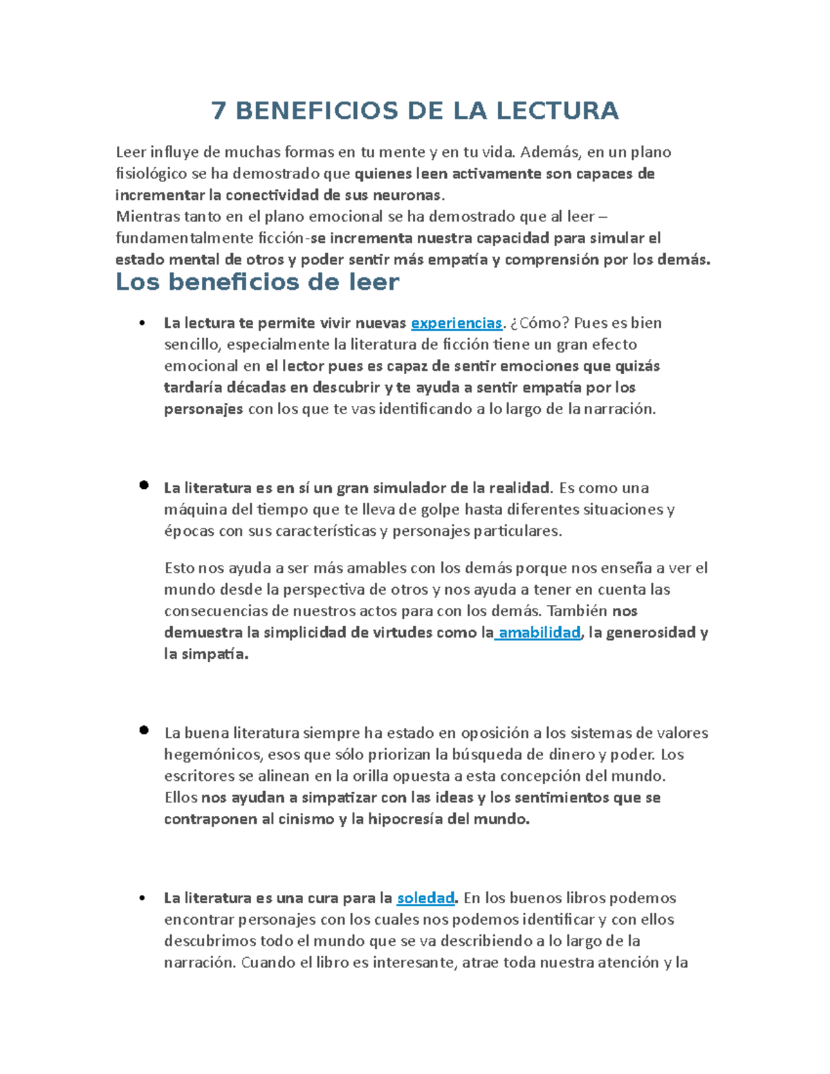 7 Beneficios DE LA Lectura - 7 BENEFICIOS DE LA LECTURA Leer influye de ...