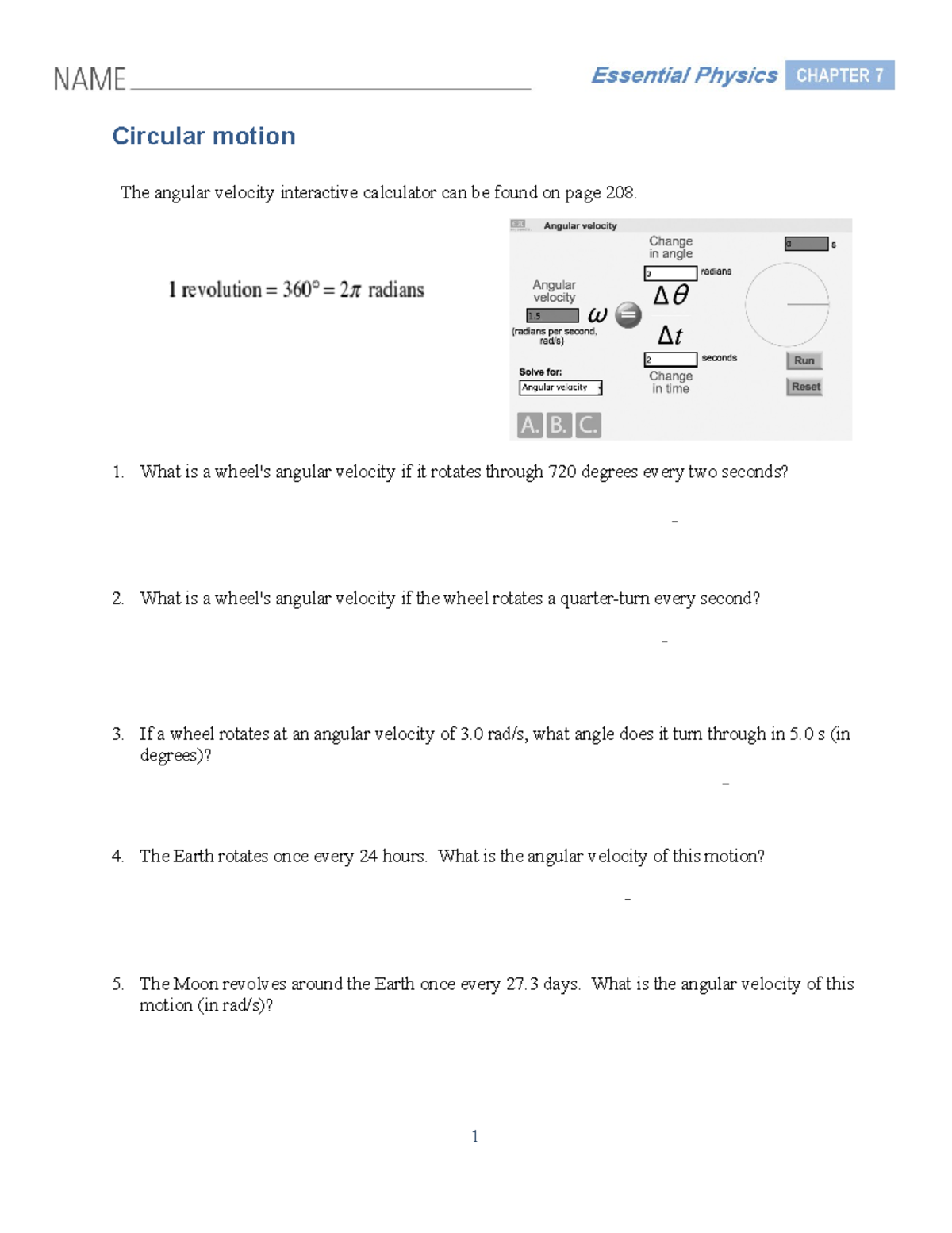 Circular Motion Assignment - Circular motion The angular velocity ...