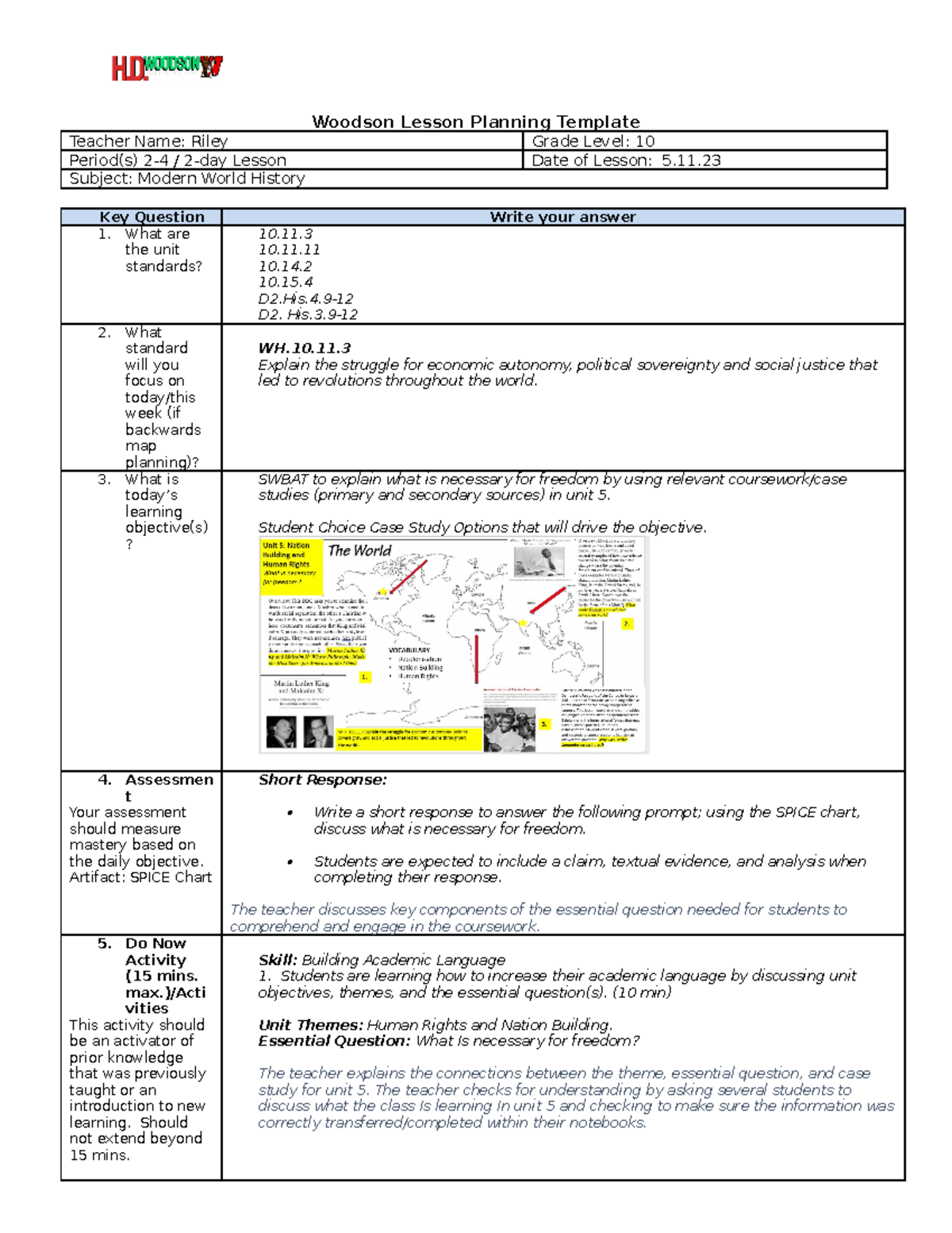 Riley 5.12.23 Woodson Lesson Plan - Woodson Lesson Planning Template ...